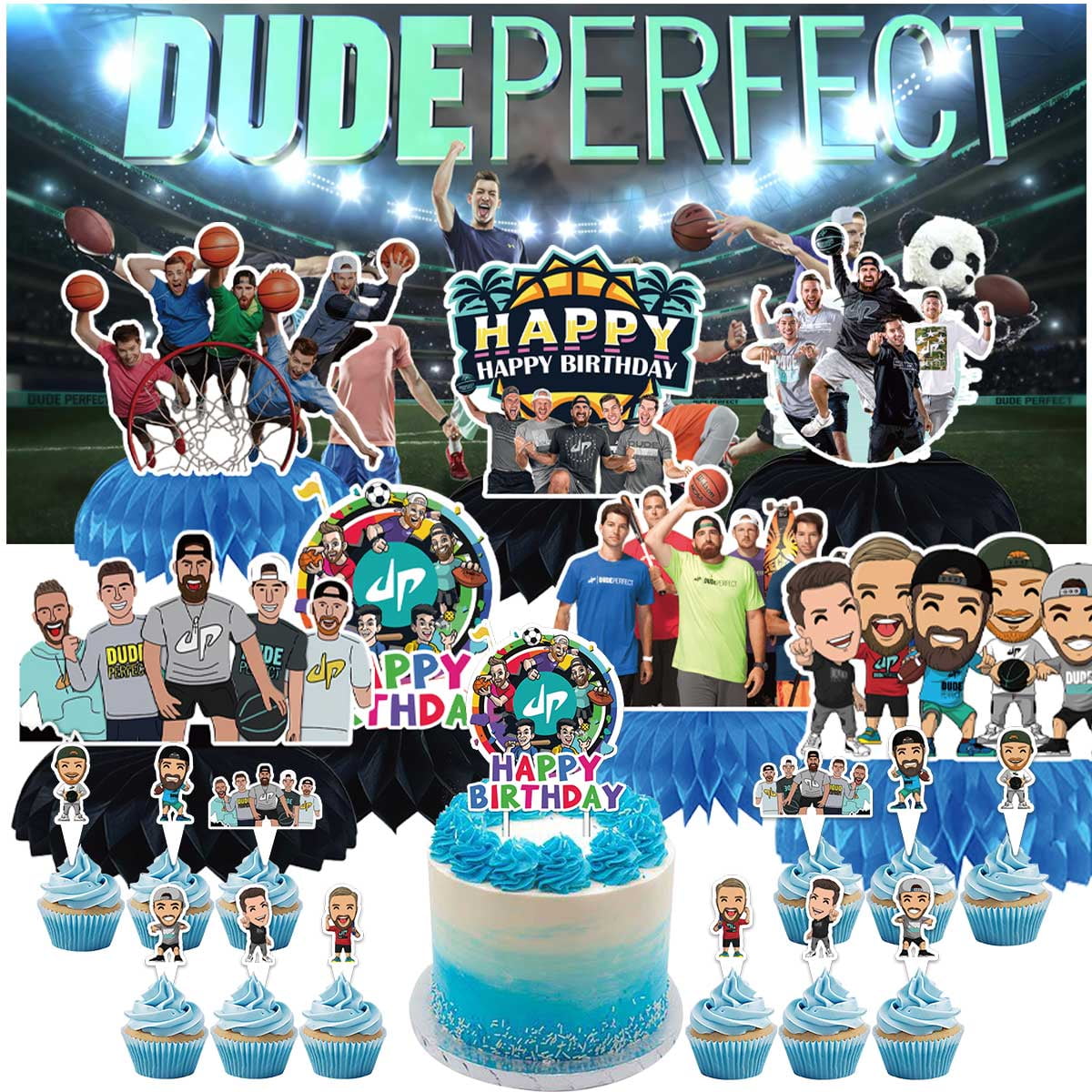 Dude Perfect Party Decorations Decor Supplies Honeycomb Centerpieces ...