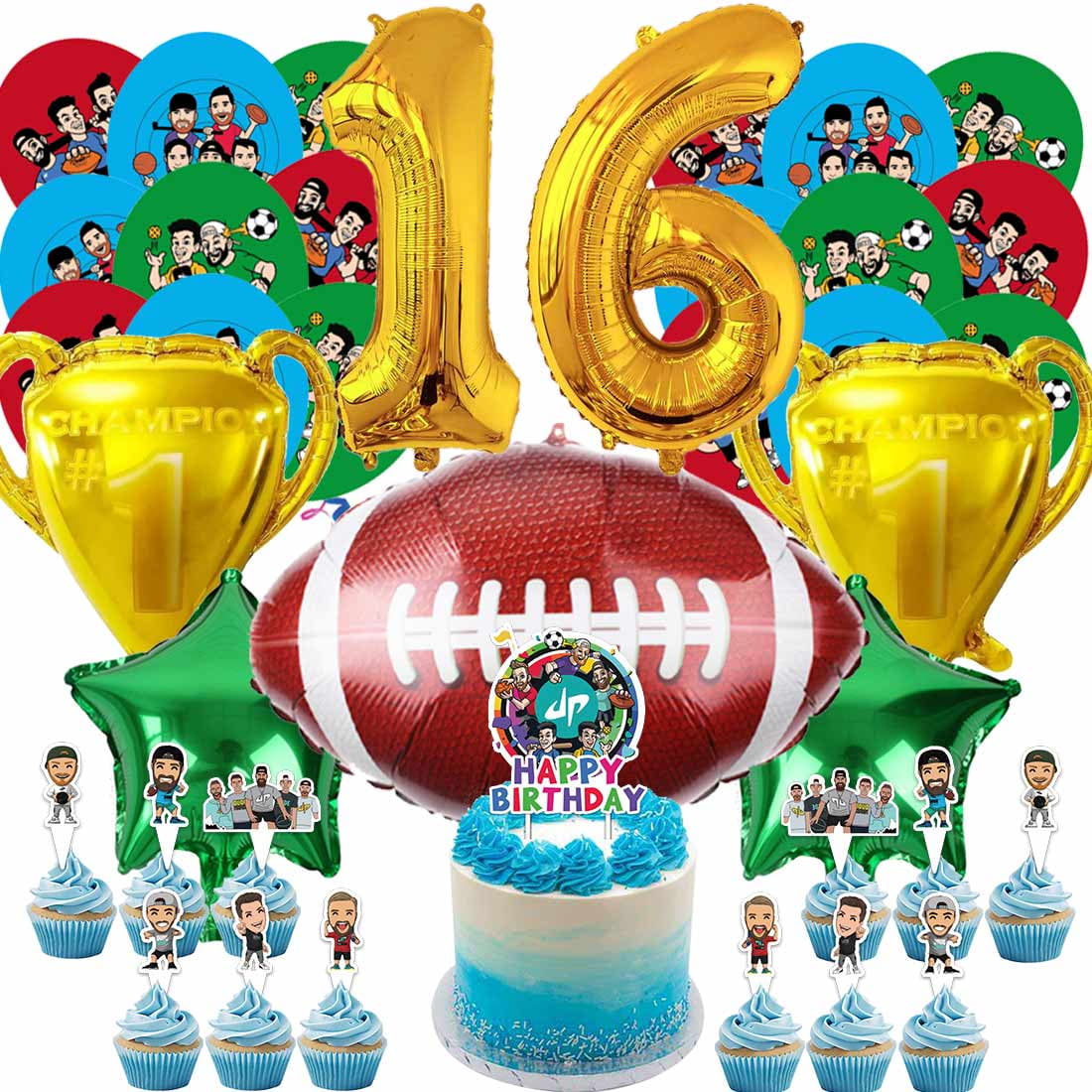 Dude Perfect Party Supplies 16th Decor Kit Balloons Birthday Cake ...