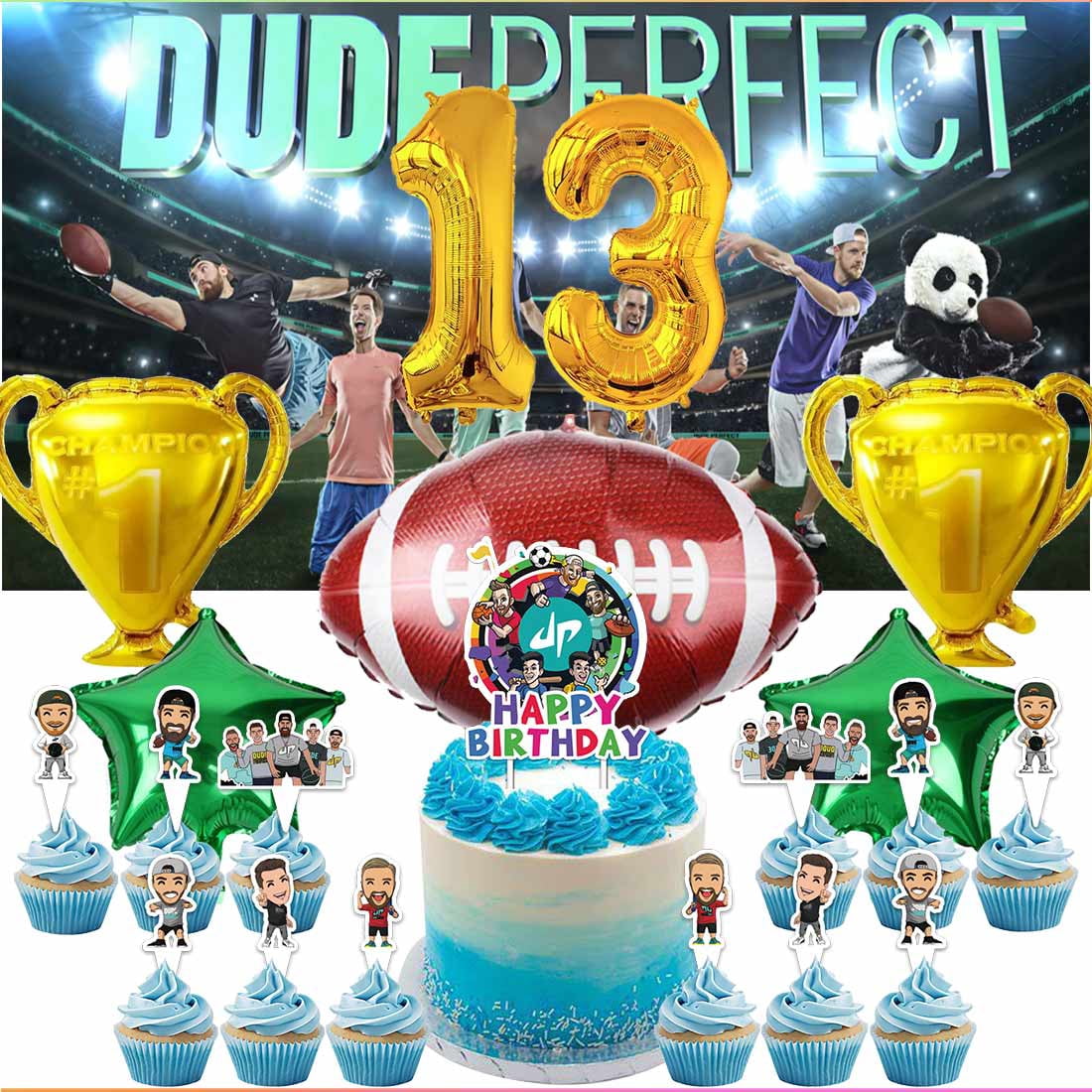 Dude Perfect Party Supplies Decor 13th Kit Balloons Birthday Cake ...