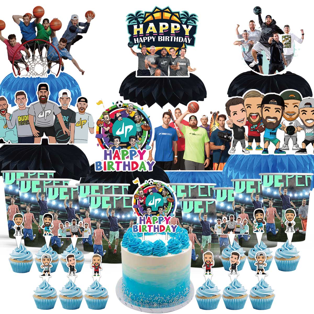 Dude Perfect Party Supplies Decor Cups Fans Decorations Honeycomb ...