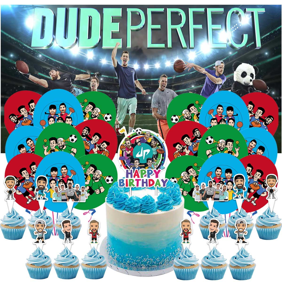 Dude Perfect Party Supplies Latex Balloons Decor Banner Backdrop Kit ...