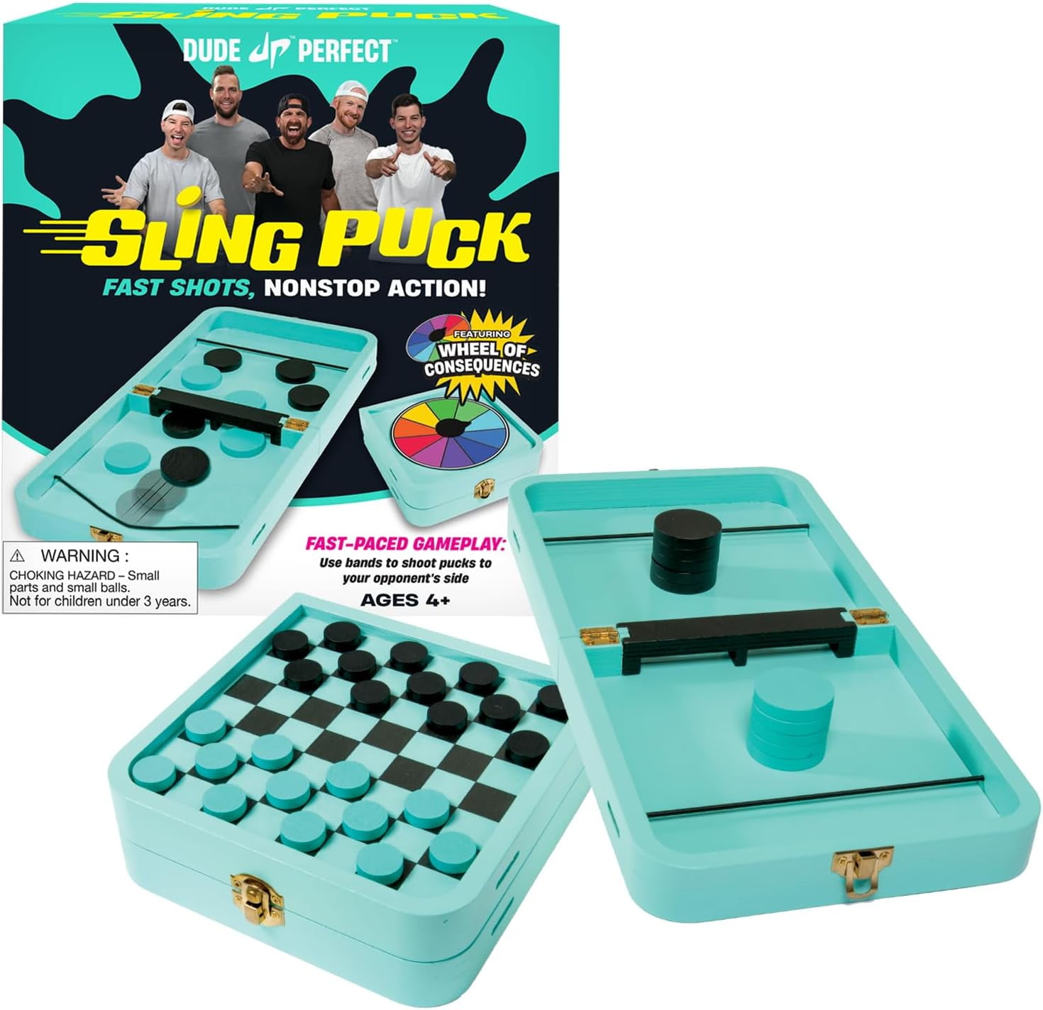 Dude Perfect Sling Puck Board Set, Foldable Tray with Checkers and Spinning Wheel - Walmart.com