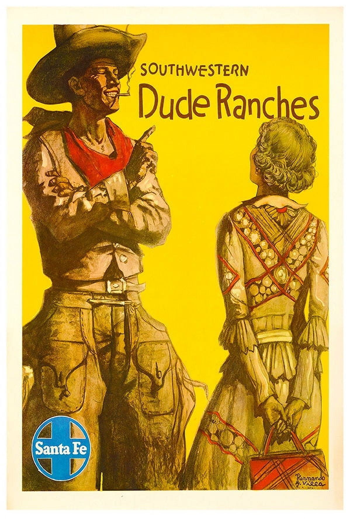 Dude Ranches 1940 - Santa Fe - Vintage Travel Poster (12x18Inches(Black ...