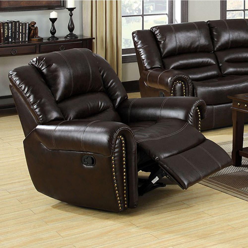 Benzara Dudhop Transitional Style Dark Brown Recliner-Color:Dark Brown ...