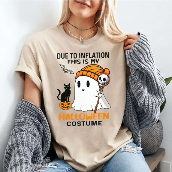 Due to Inflation My Halloween Costume Ghost cat Pumpkin T-Shirt ...