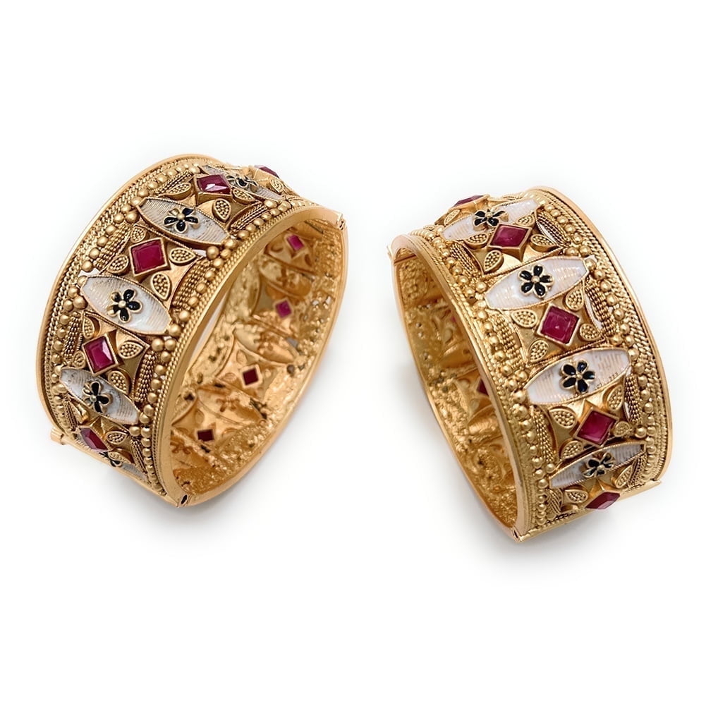 Duel On Jewel Gold-Plated Jaipuri Openable Kada Bangle for Women, Black ...