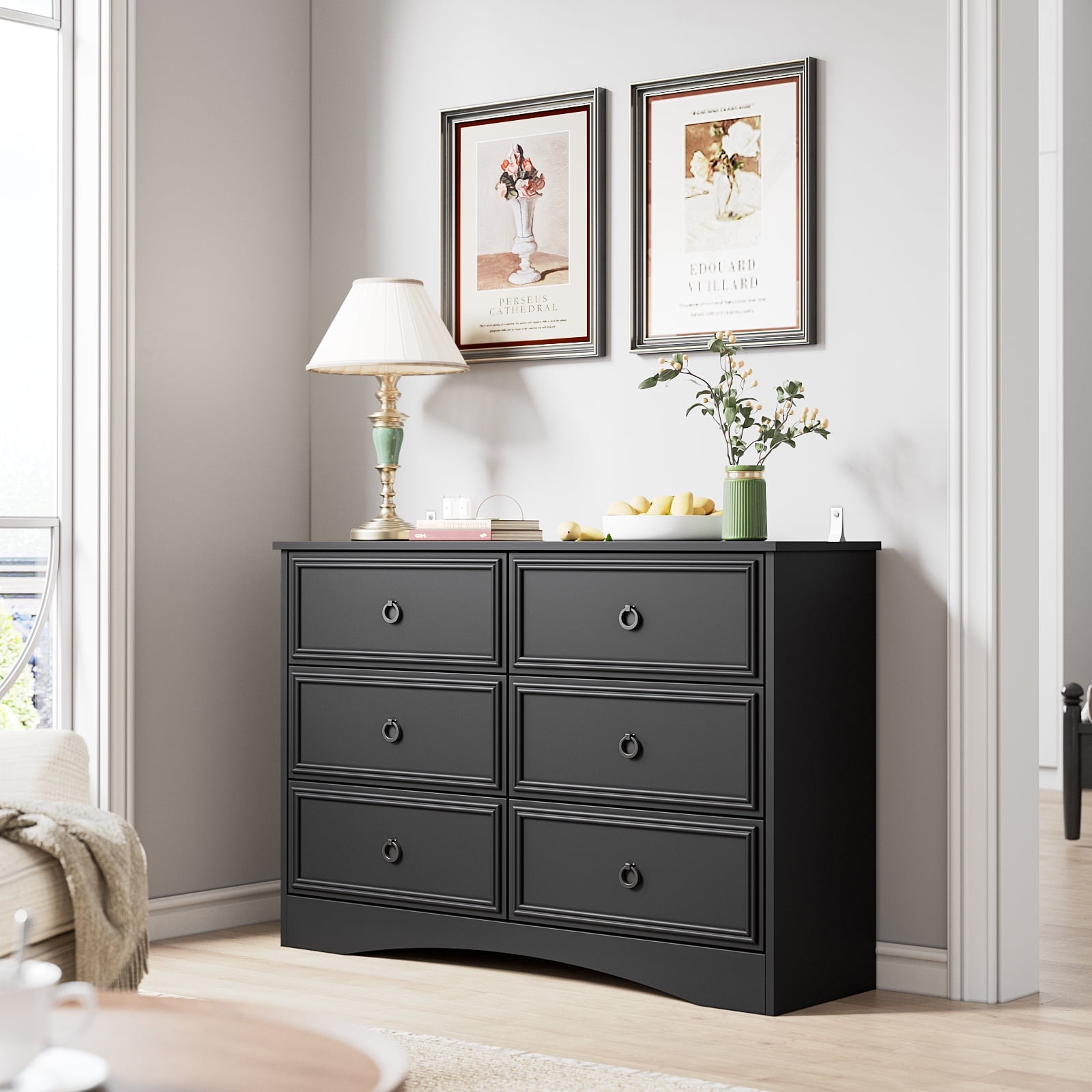 Duerer 6 Drawer Double Dresser, Wood Horizontal Cabinet Dresser Chest ...