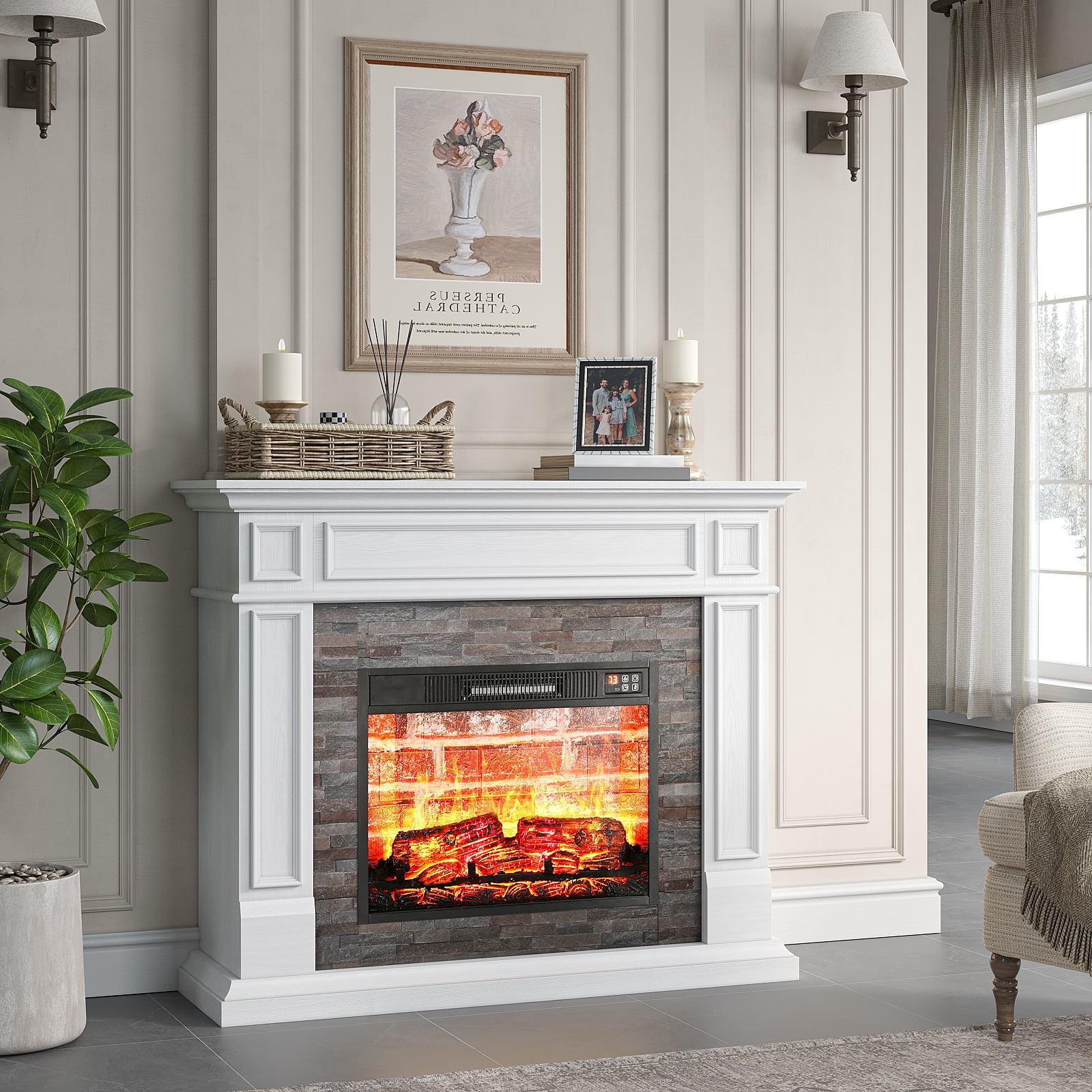 Duerer Electric Fireplace Mantel Stacked Stone Surround Firebox, 44 ...
