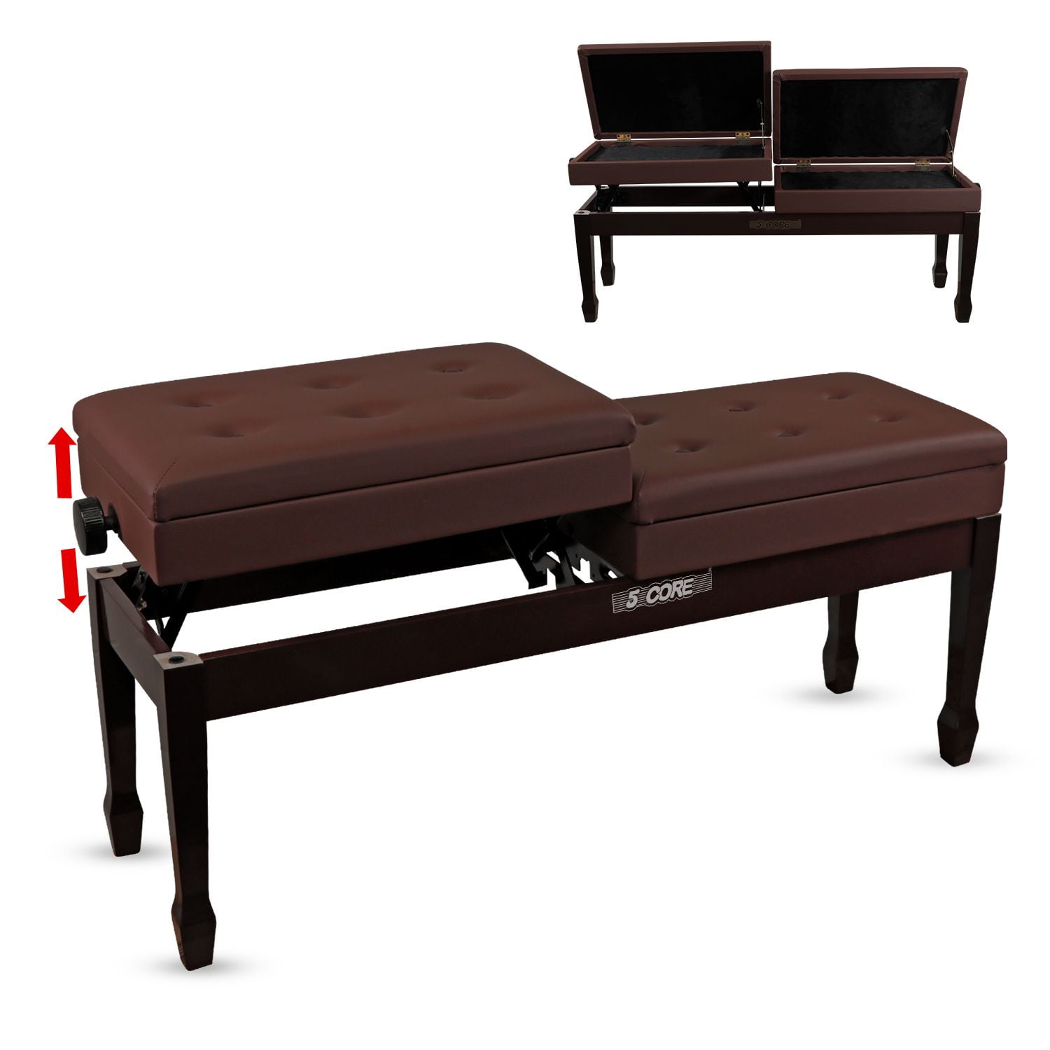 Duet Piano Bench with Storage – Adjustable Height (19"-23") Solid Wood ...