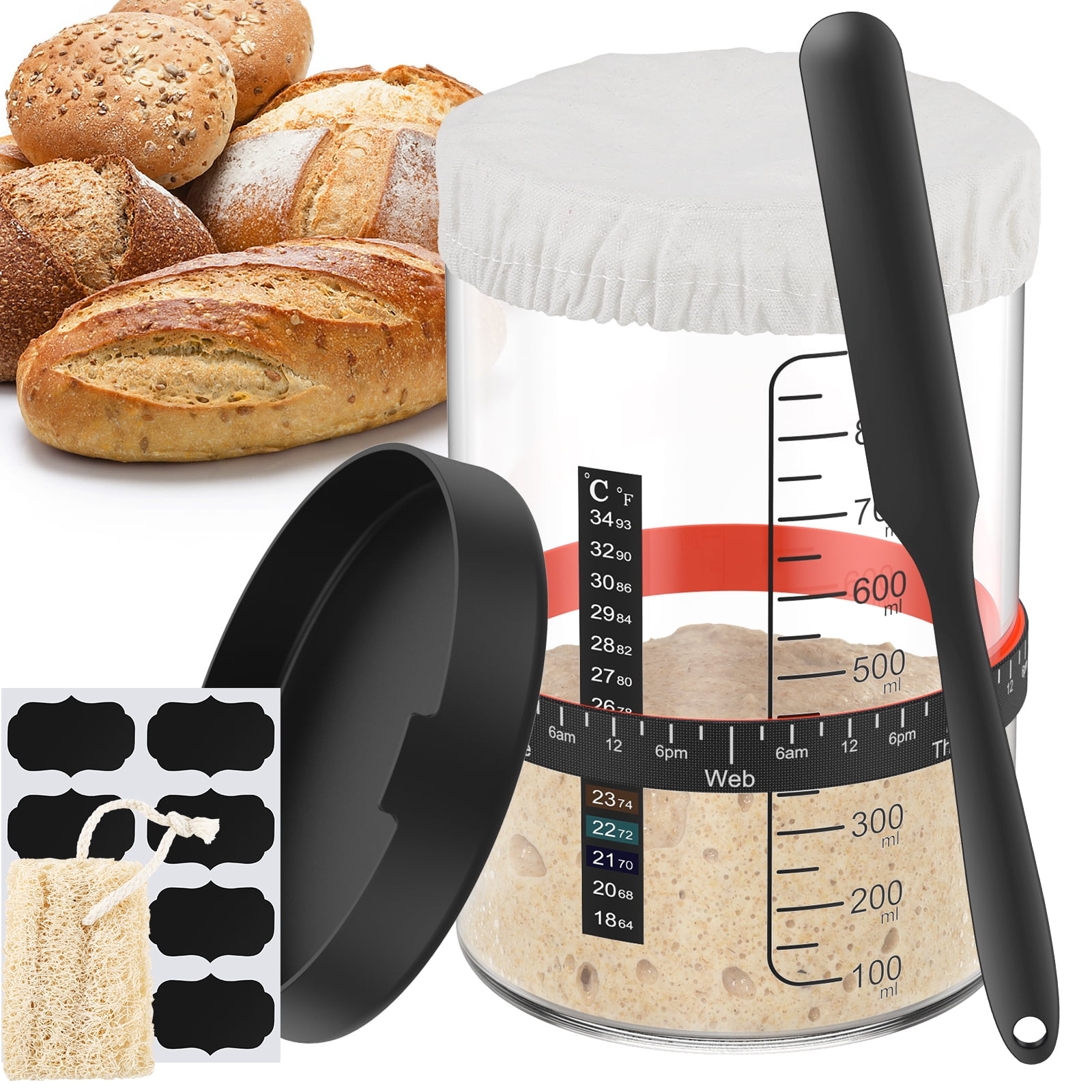 Duety 14/15Pcs Sourdough Starter Jar Kit with Scale 1000ml Large ...