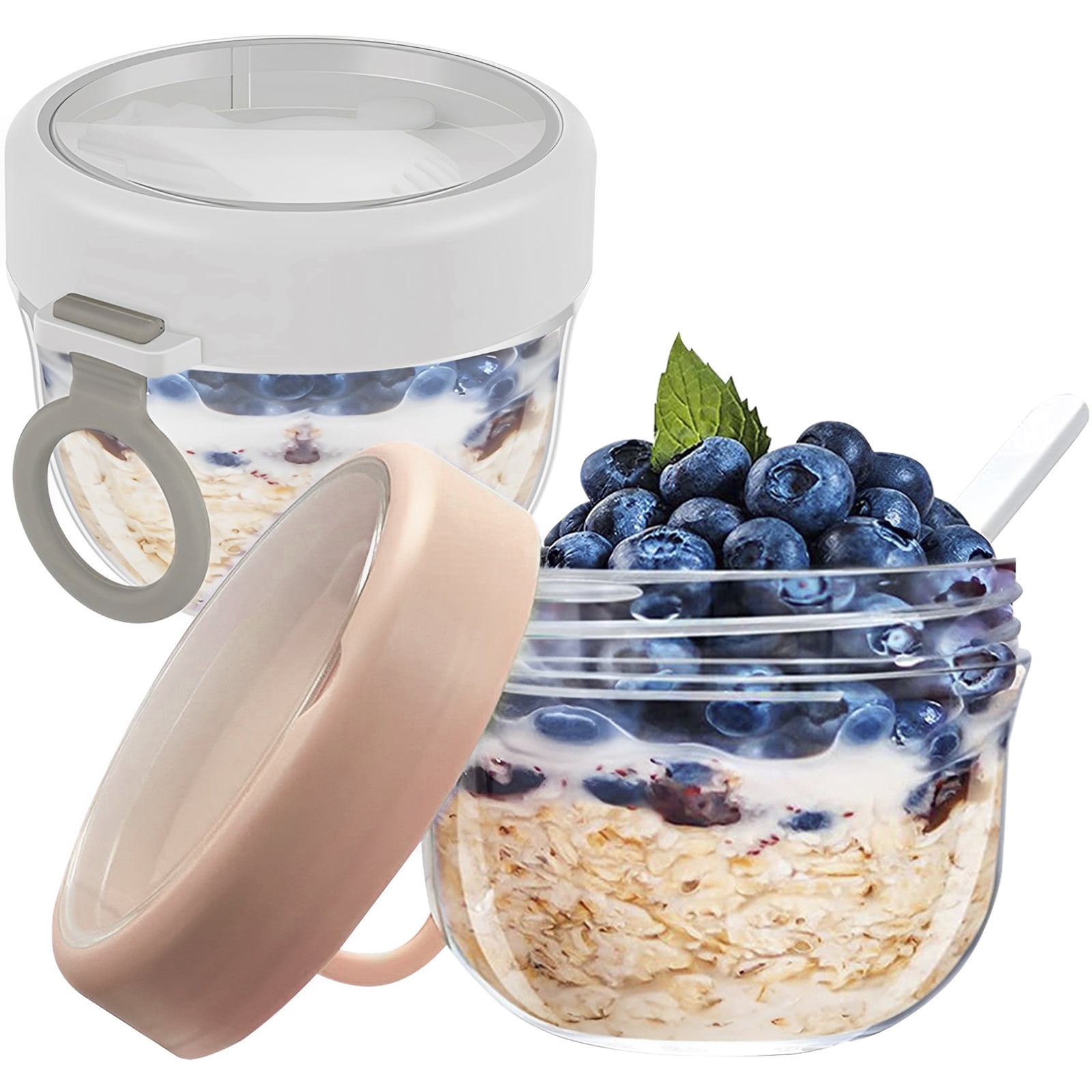 Duety 2pcs Overnight Oat Container 600ml Breakfast On the Go Cups with ...
