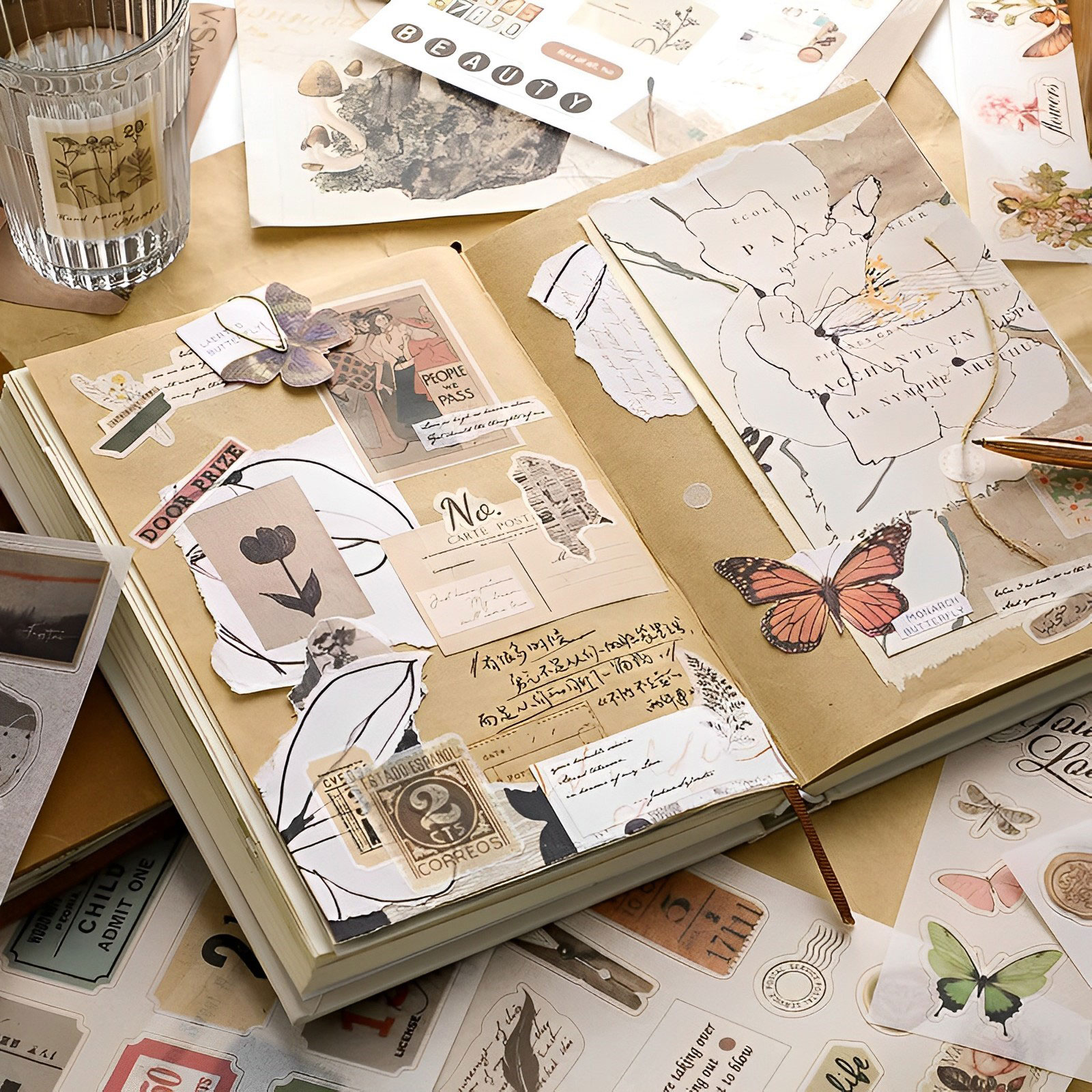 Duety 400Pcs Vintage Scrapbooking Sticker Set Retro Journaling Supplies ...