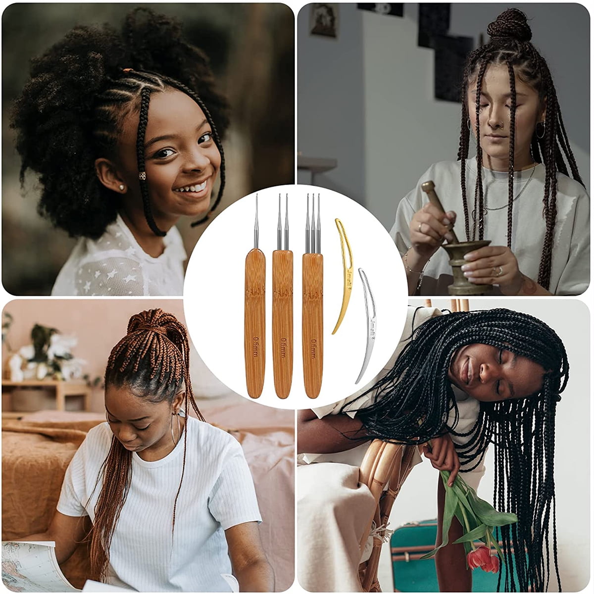 Duety 5Pcs Dreadlock Crochet Hook Tool Kit,Braid Hair Dreadlocks Needle ...