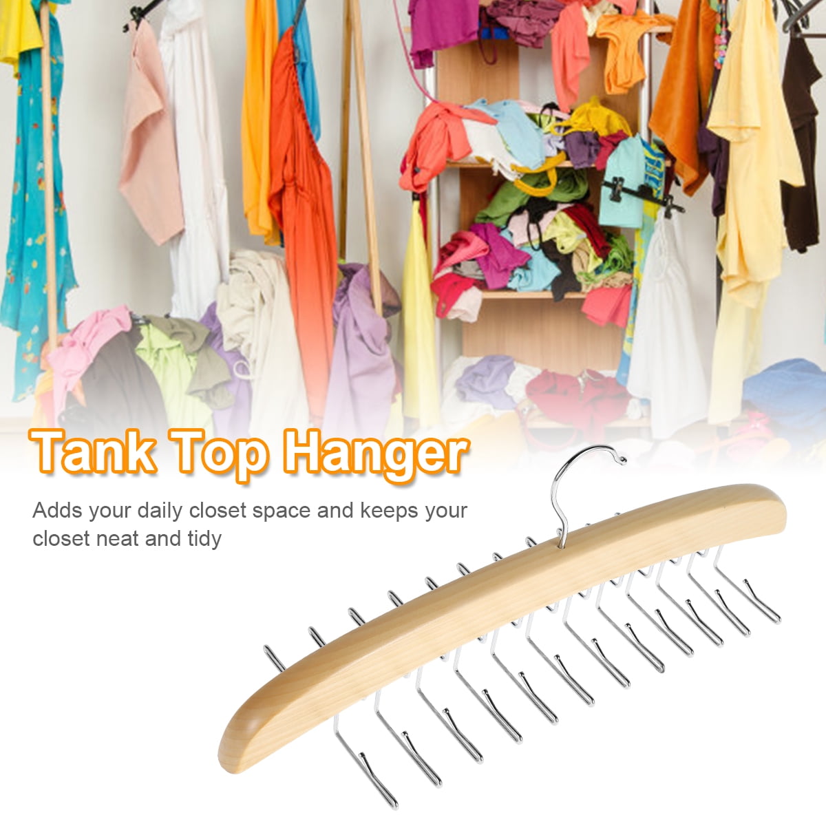 Duety Camisole Hanger Wooden Tank Top Organizer with 24 Metal Hooks 360 ...