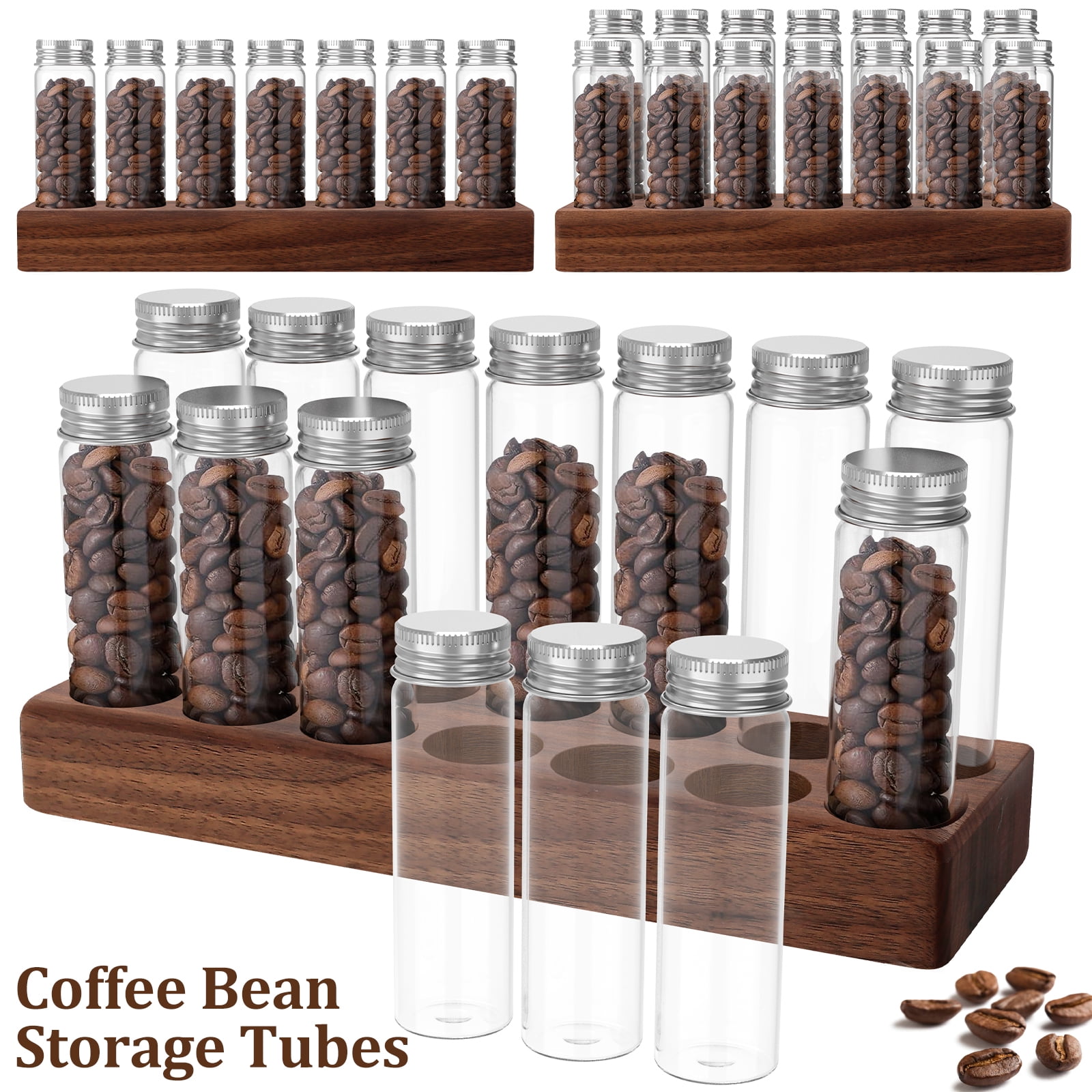 Duety Coffee Bean Storage Tubes with Walnut Wood Display Stand Portable ...