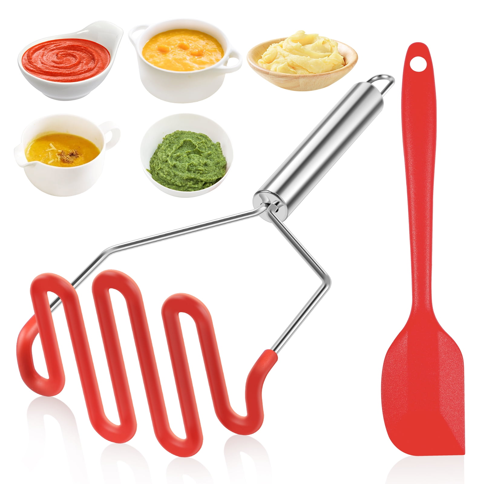 Duety Potato Masher with Scraper, Stainless Steel Carrots Masher ...