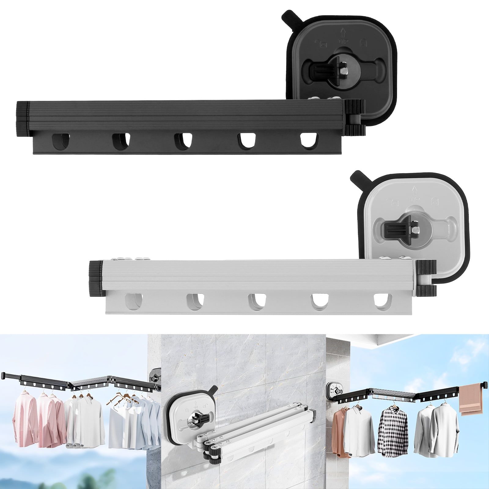 Duety Retractable Clothes Drying Rack with Suction Cup 3-Fold Clothes ...