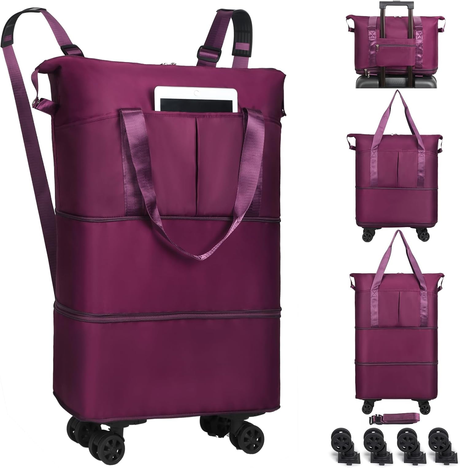 Duffel Bag with Wheels - Rolling Foldable Expandable Duffle Bag with ...