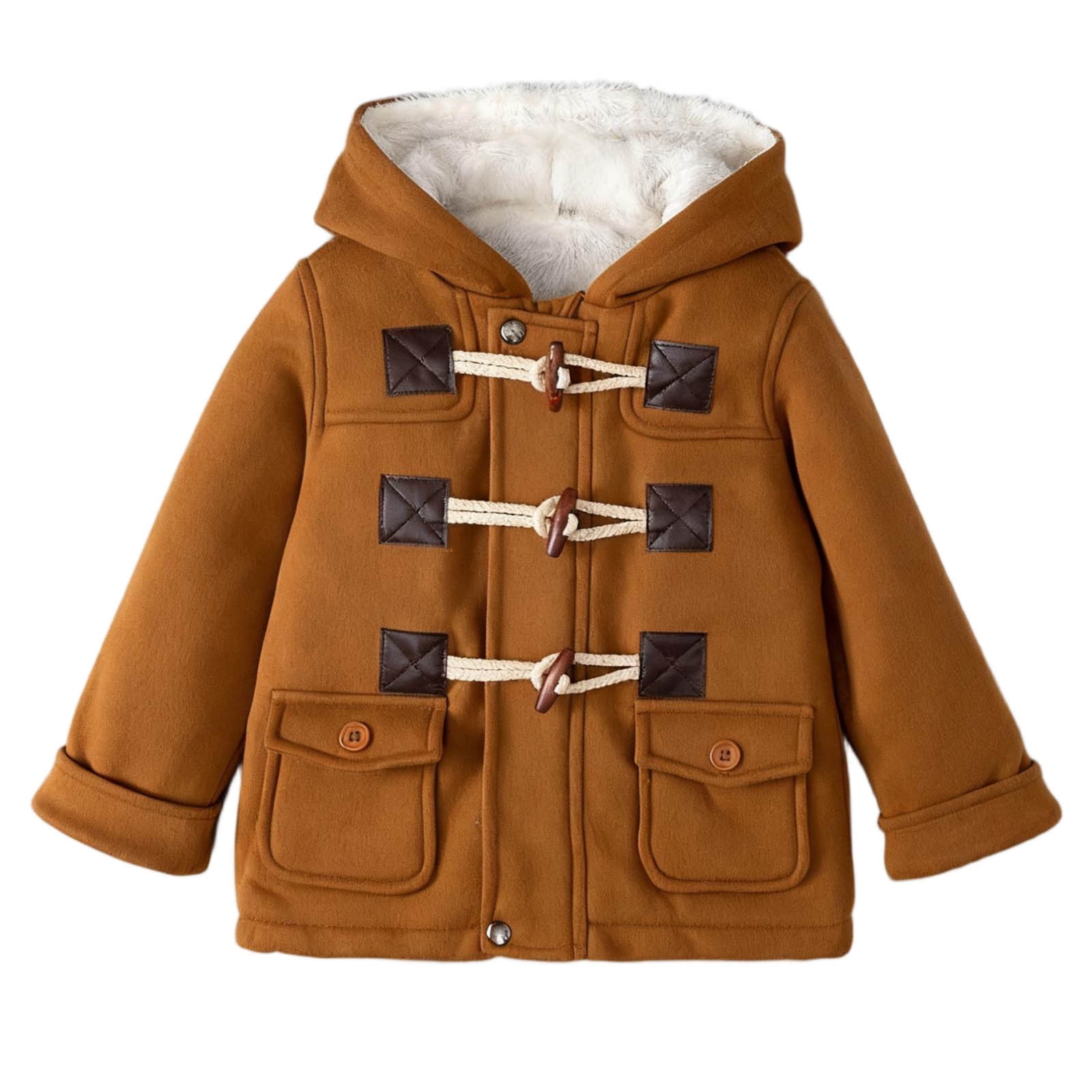 Duffel Coat for Girls Boys Winter Woolen Hooded Dress Peacoat Toddlers ...