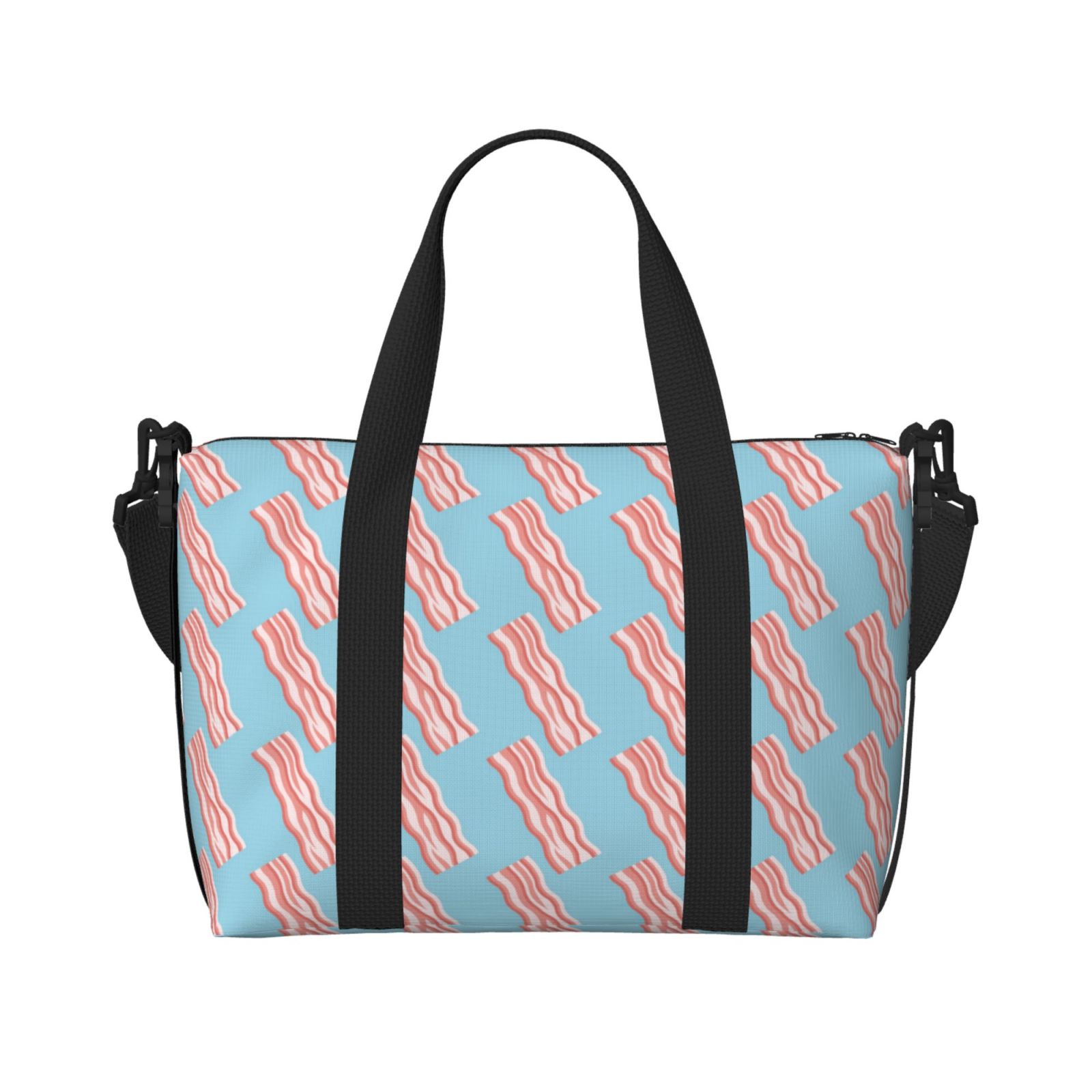 Duffle Bag for Travel Essentials - Bacon Print Light Blue Duffel Bag ...