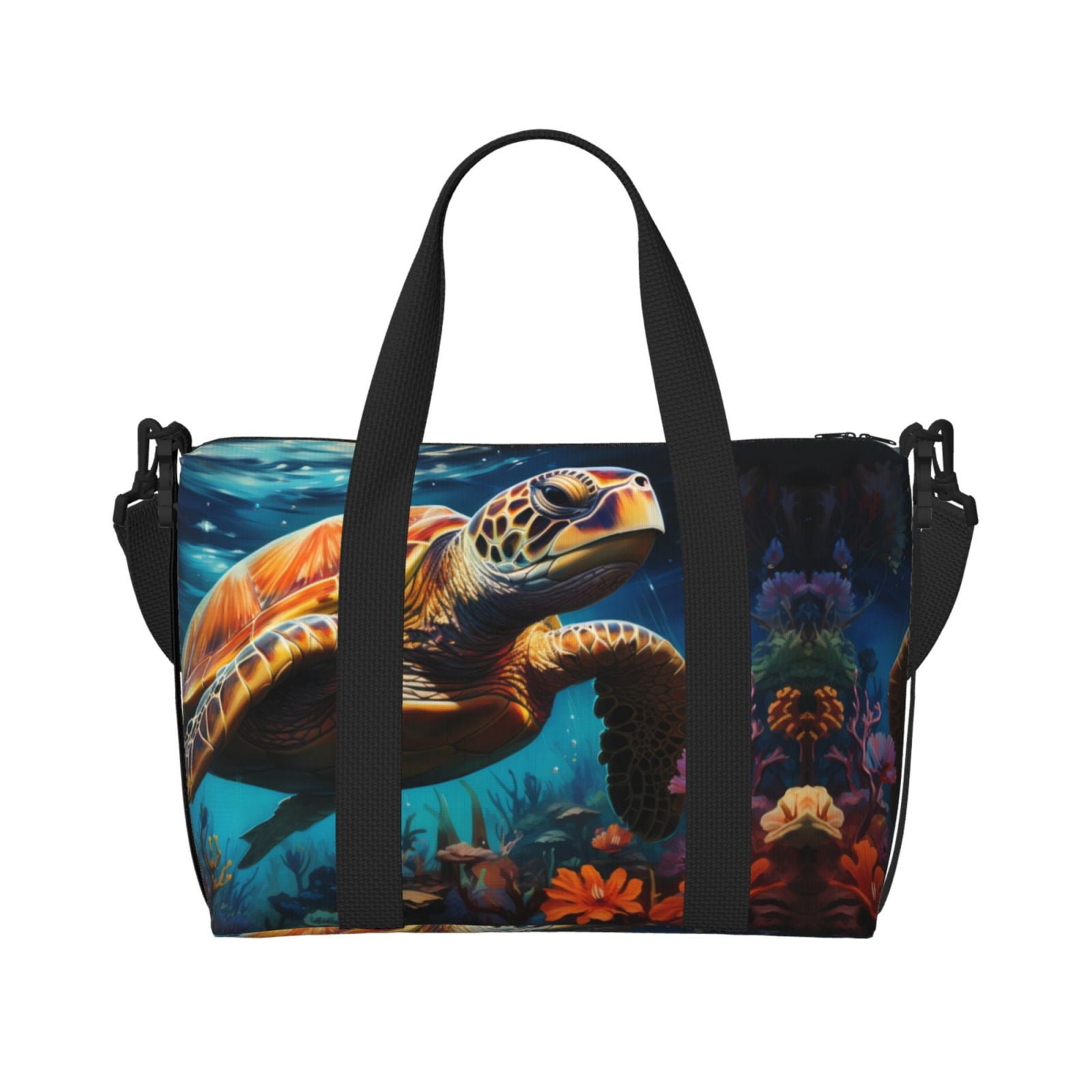 Duffle Bag for Travel Essentials - Colorful Flower Sea Turtle Duffel ...