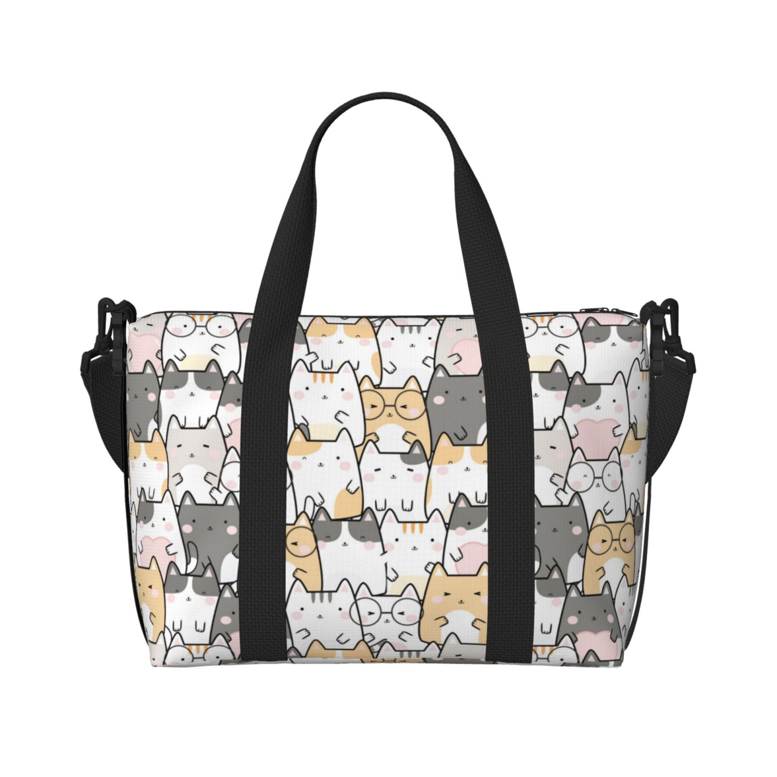 Duffle Bag for Travel Essentials - Comic Style Color Line Cartoon Cat ...