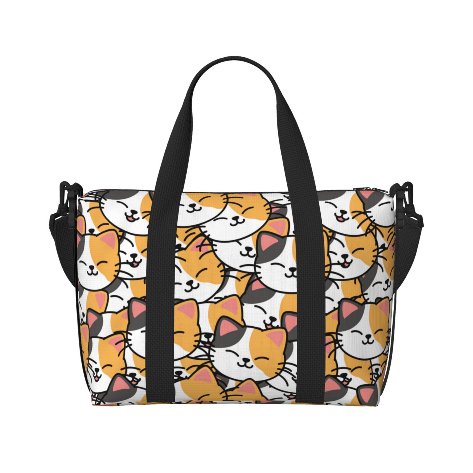Duffle Bag for Travel Essentials - Cute Cartoon Smiling Cat Face Duffel ...