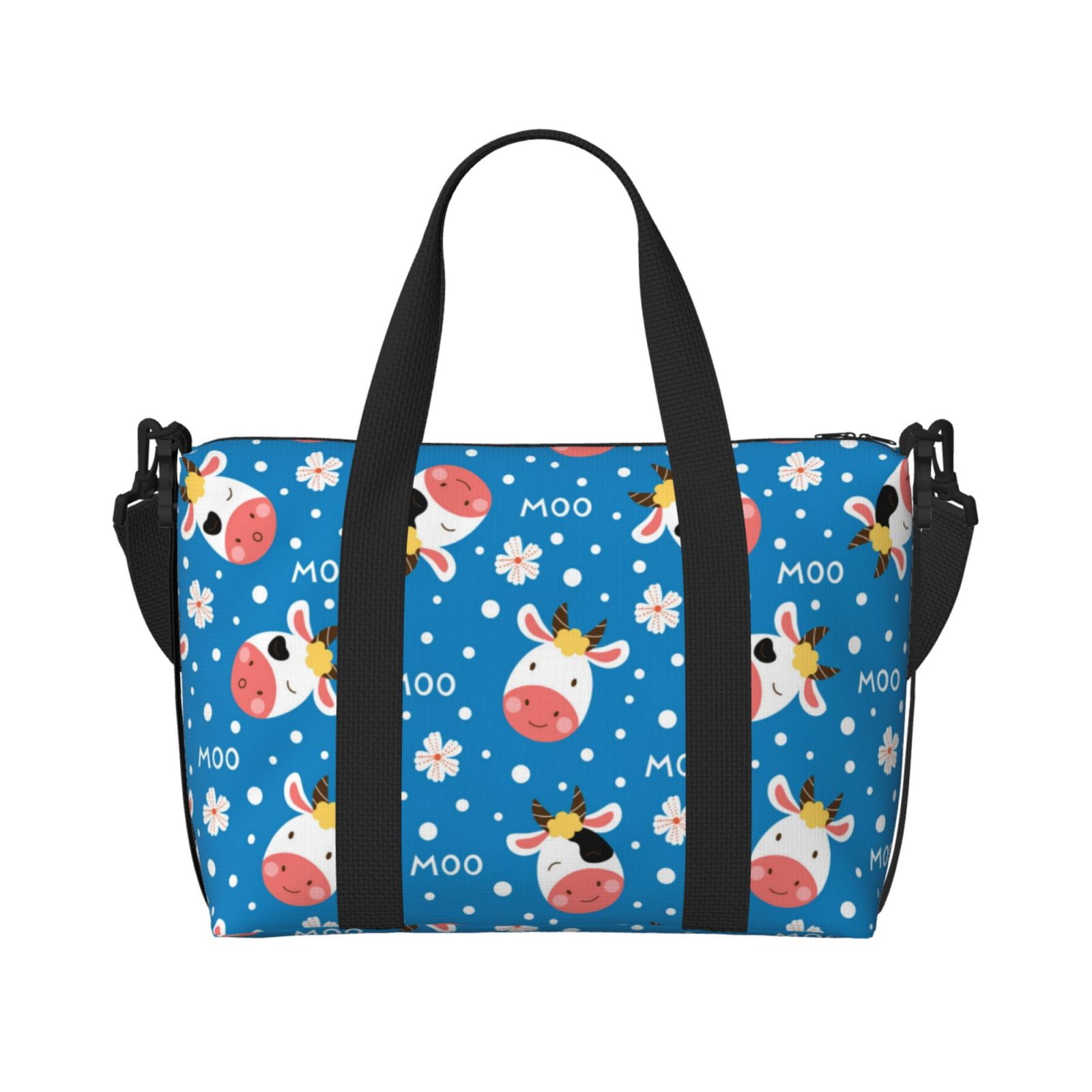 Duffle Bag for Travel Essentials - Cute Cow Head Flower Blue Duffel Bag ...