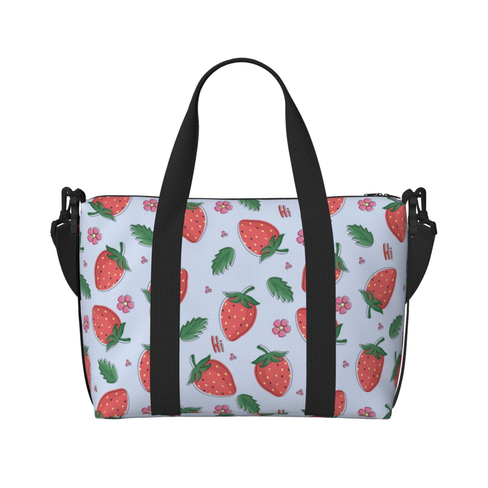 Duffle Bag for Travel Essentials - Cute Strawberry Pink Flower Blue ...