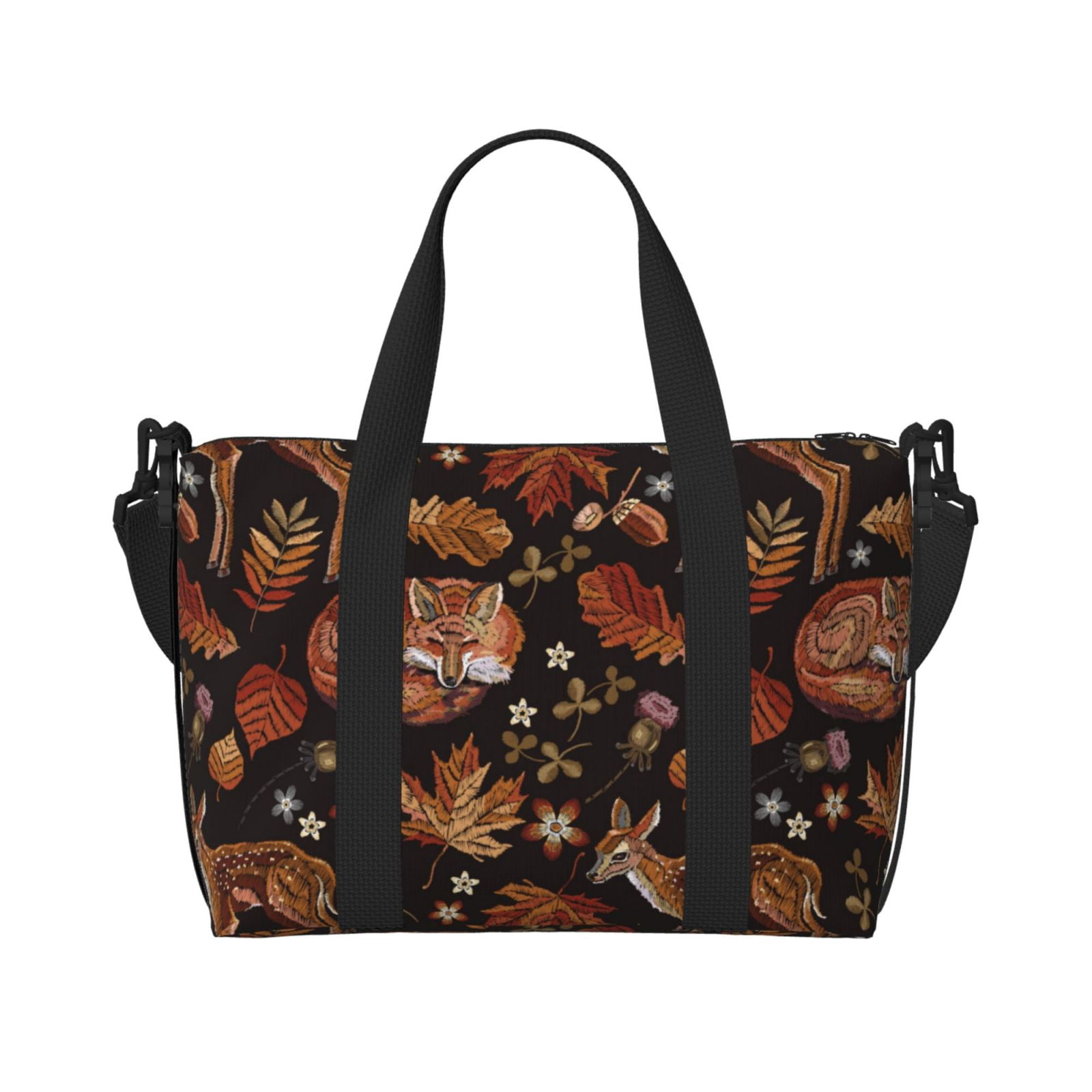 Duffle Bag for Travel Essentials - Embroidery Deer Fox Maple Leaf ...