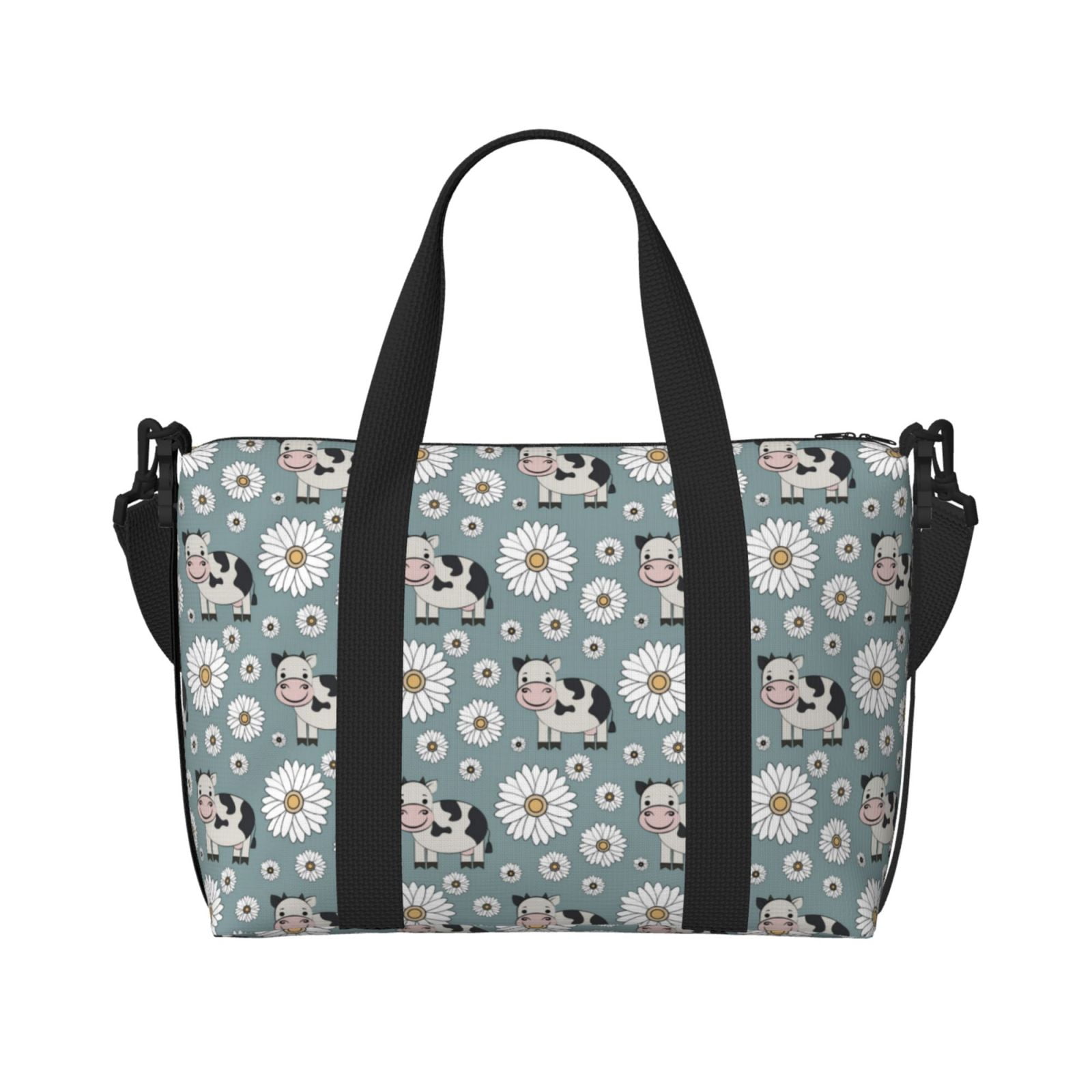 Duffle Bag for Travel Essentials - Funny Cute Cow White Daisy Duffel ...