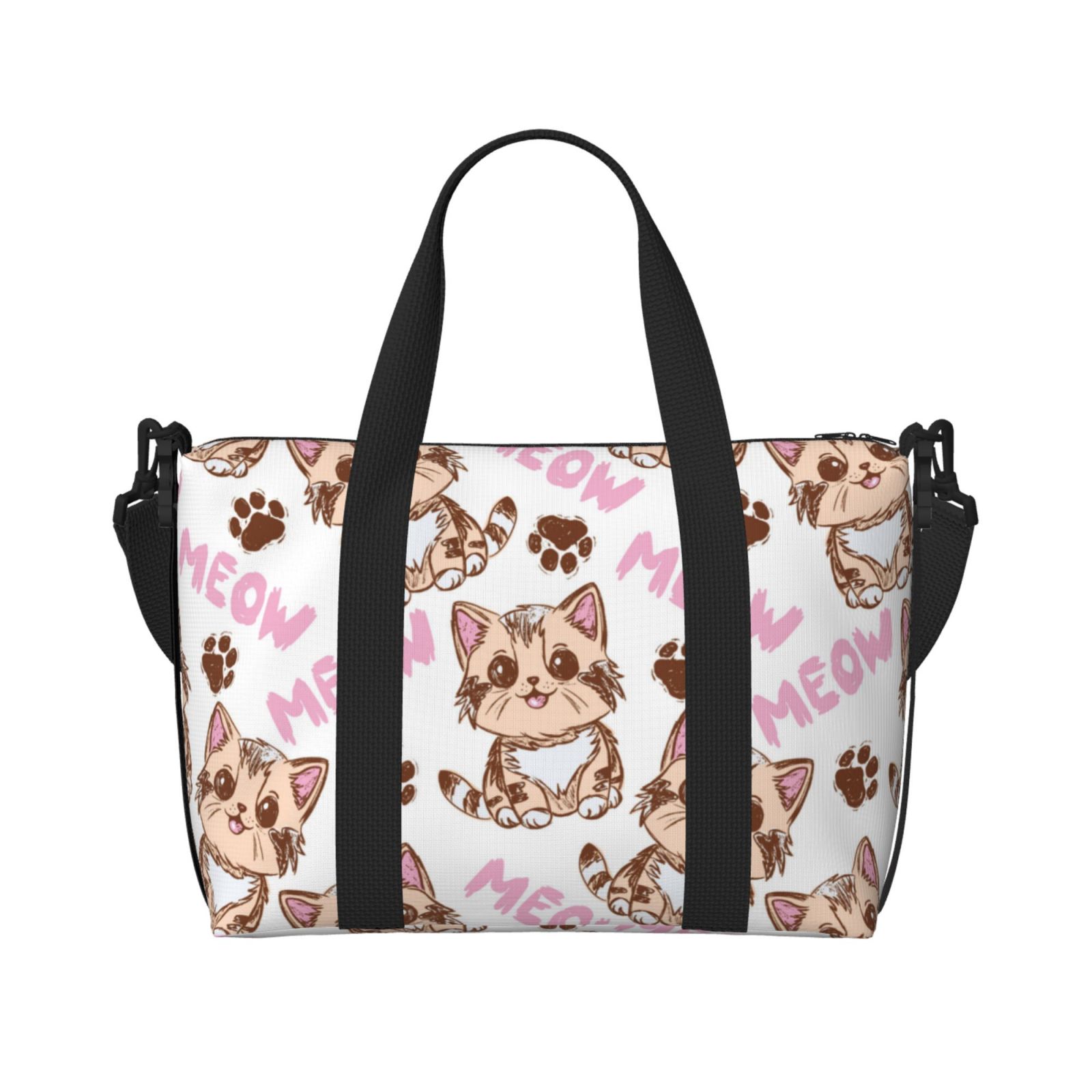 Duffle Bag for Travel Essentials - Pink Sketch Cute Cartoon Cat Duffel ...