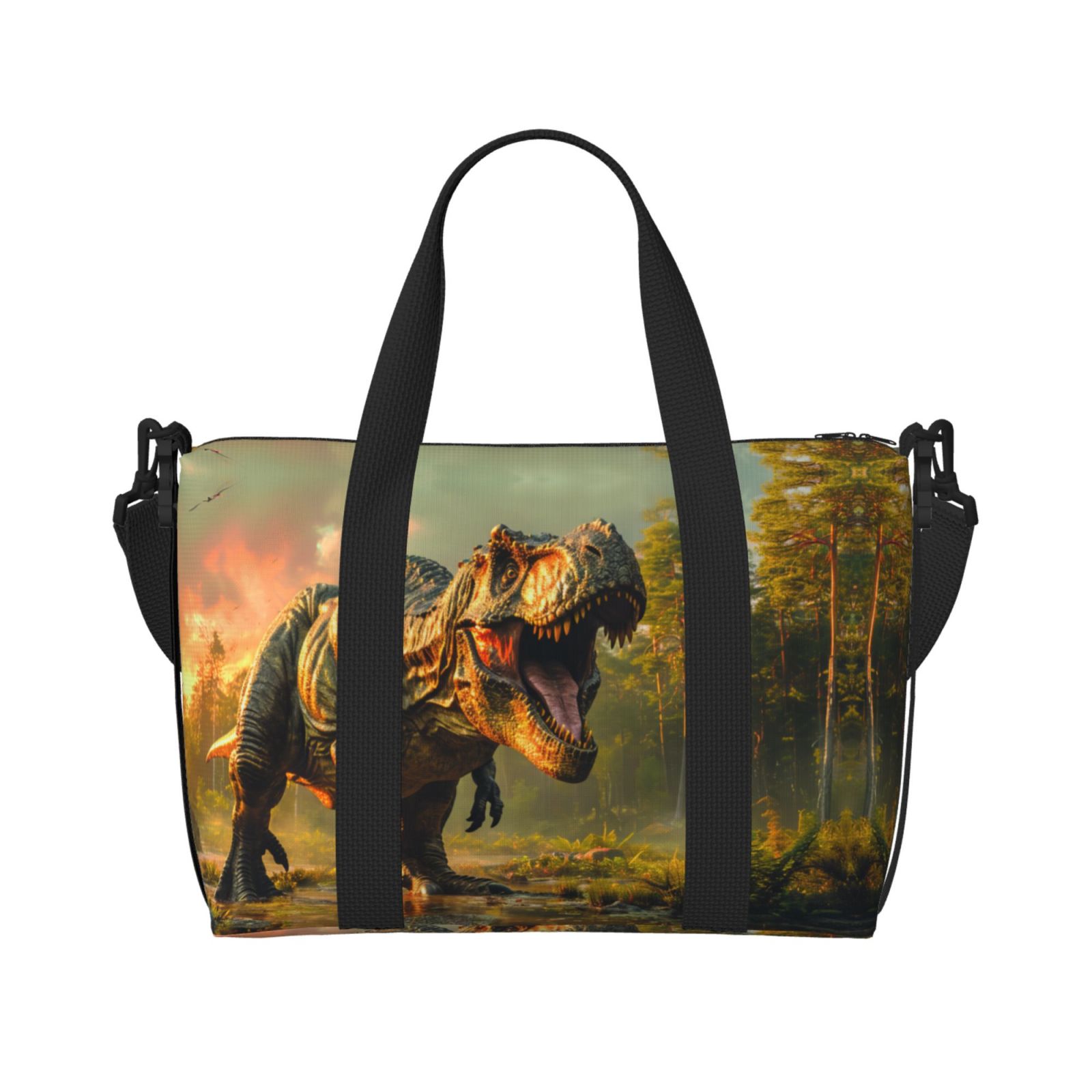 Duffle Bag for Travel Essentials - Realistic Style Forest Dinosaur ...