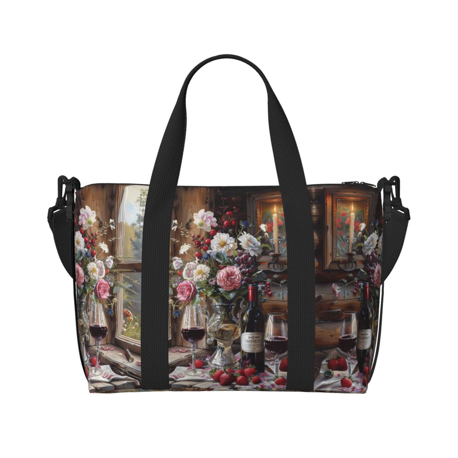 Duffle Bag for Travel Essentials - Romantic Wine Flowers Duffel Bag Gym ...
