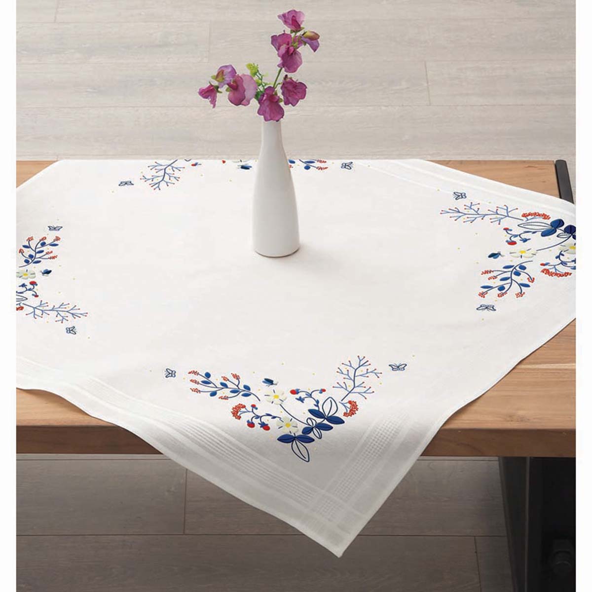 Duftin Blue Leaves & Butterflies Table Topper Stamped Embroidery Kit ...