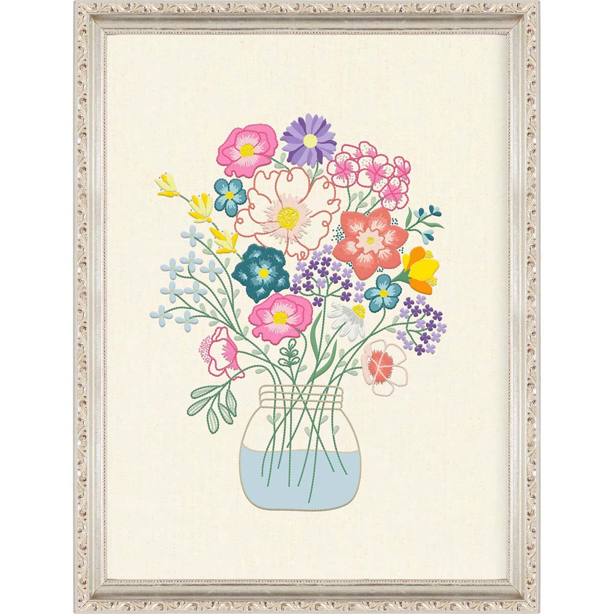Duftin Flower Bouquet Kit & Frame Stamped Embroidery Kit - Walmart.com