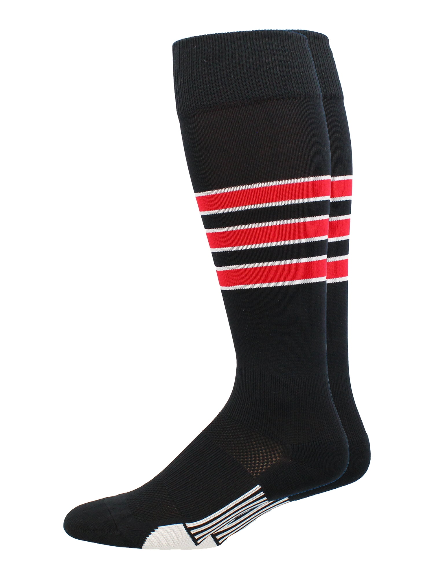 Dugout 3 Stripe Baseball Socks (Black/Scarlet/White, Medium) - Walmart.com