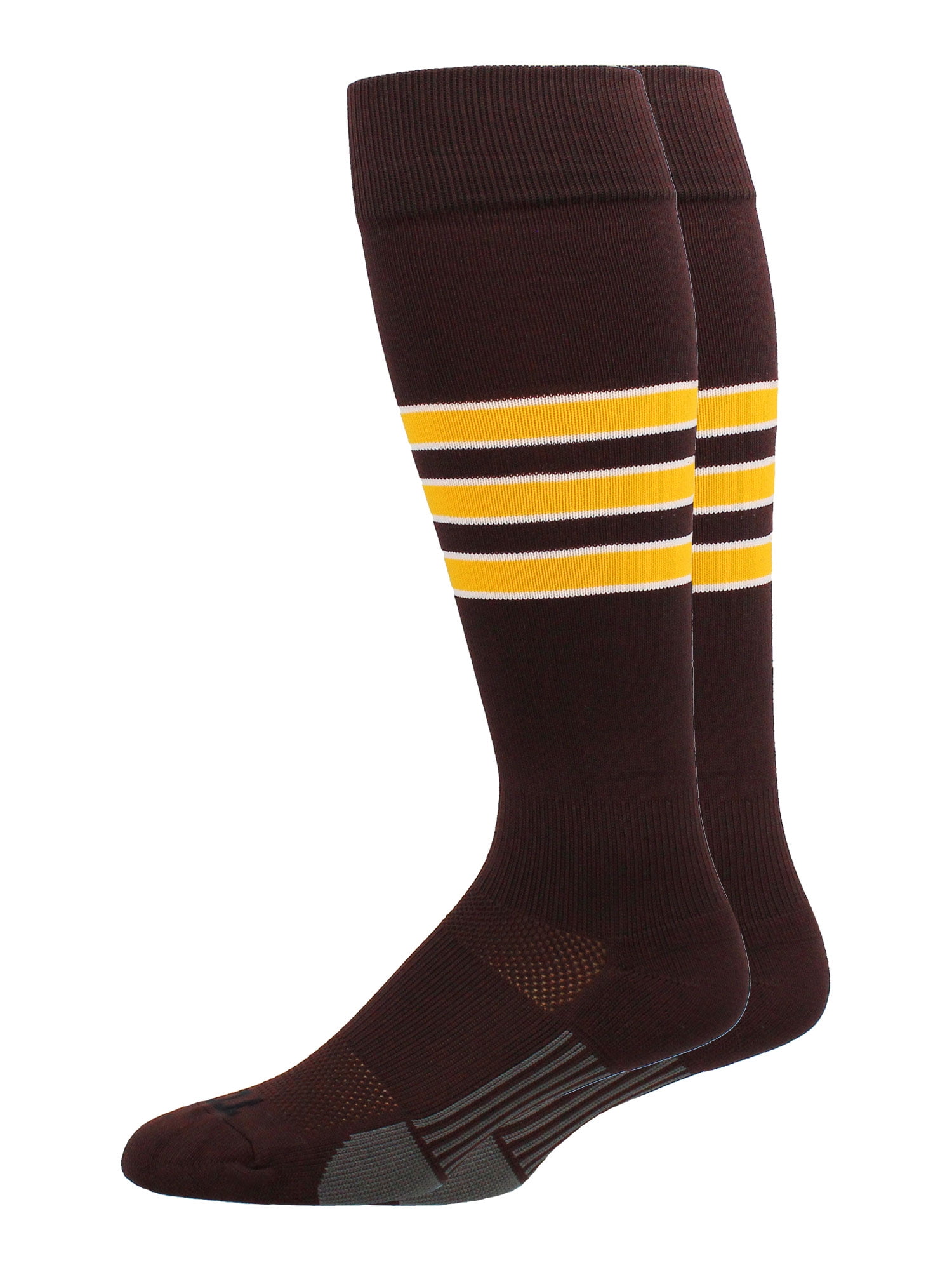 Dugout 3 Stripe Baseball Socks (Brown/Gold/White, Medium) - Walmart.com