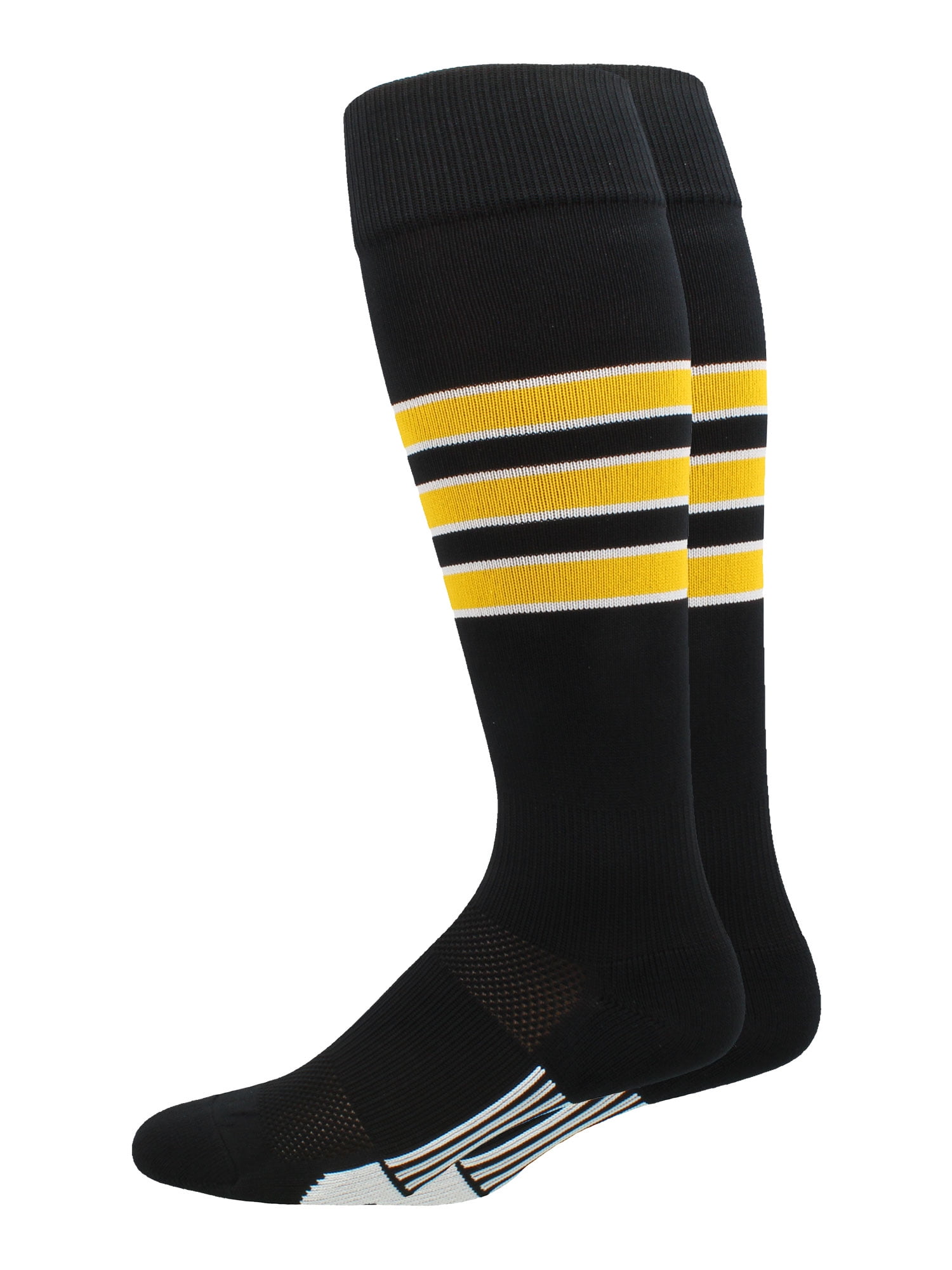 Dugout 3 Stripe Kids Baseball Softball Socks (Black/Gold/White, Small ...