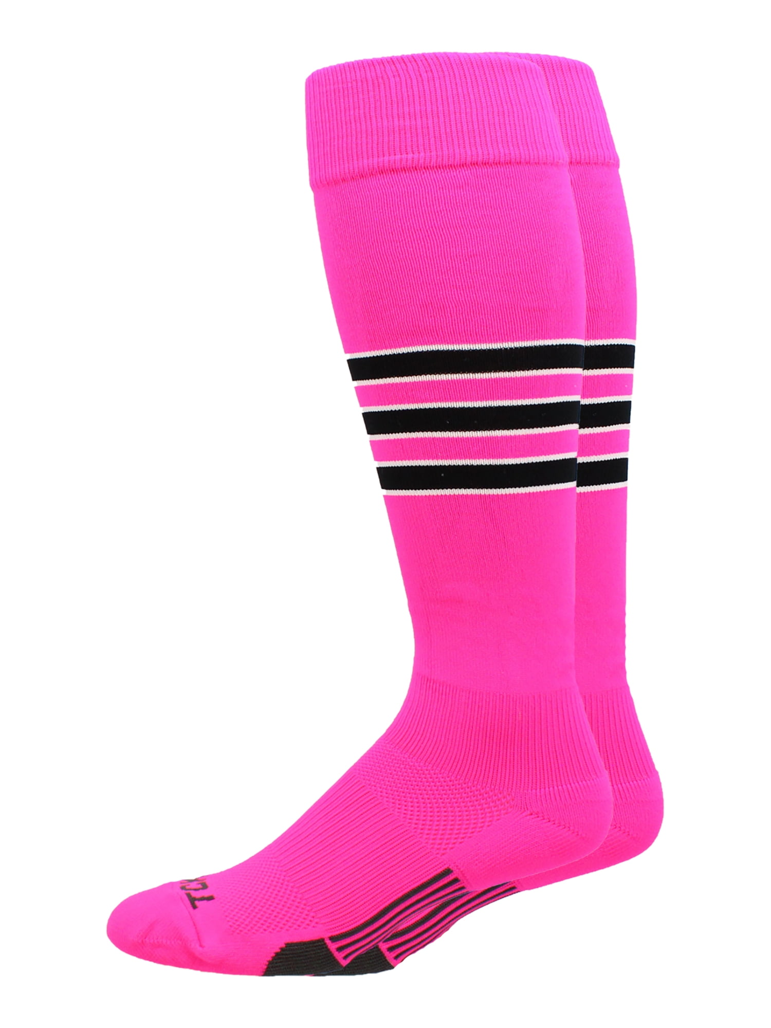 Dugout 3 Stripe Softball Socks (Neon Pink/Black/White, Large) - Walmart.com