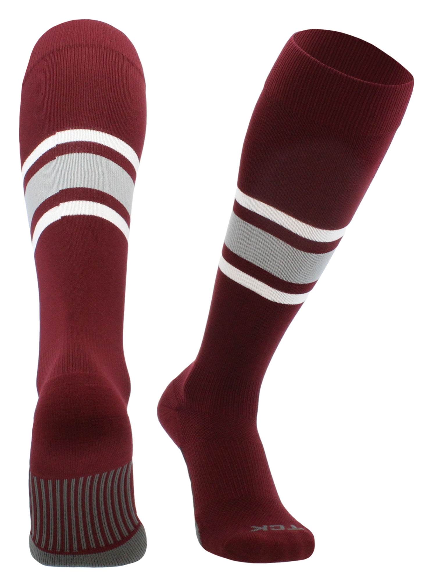 Dugout Striped Baseball Socks Pattern E (Maroon/Grey/White, X-Large ...