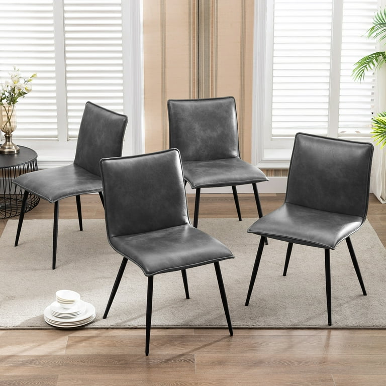 Duhome Modern Faux Leather Dining Chairs Set of 4 with Black Metal Legs Kitchen Gray Walmart