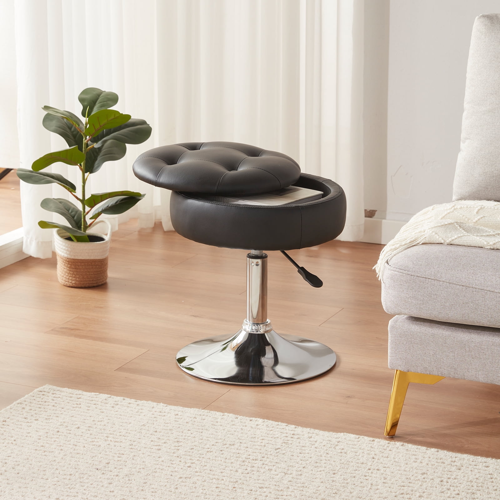 Duhome 360° Swivel Vanity Stool, PU Leather Chair, Adjustable, with ...