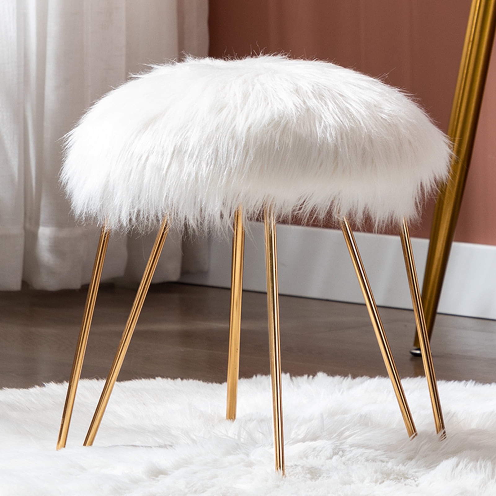 Duhome Elegant Lifestyle Fluffy Plush Fuzzy Fur Round Accent Seat ...
