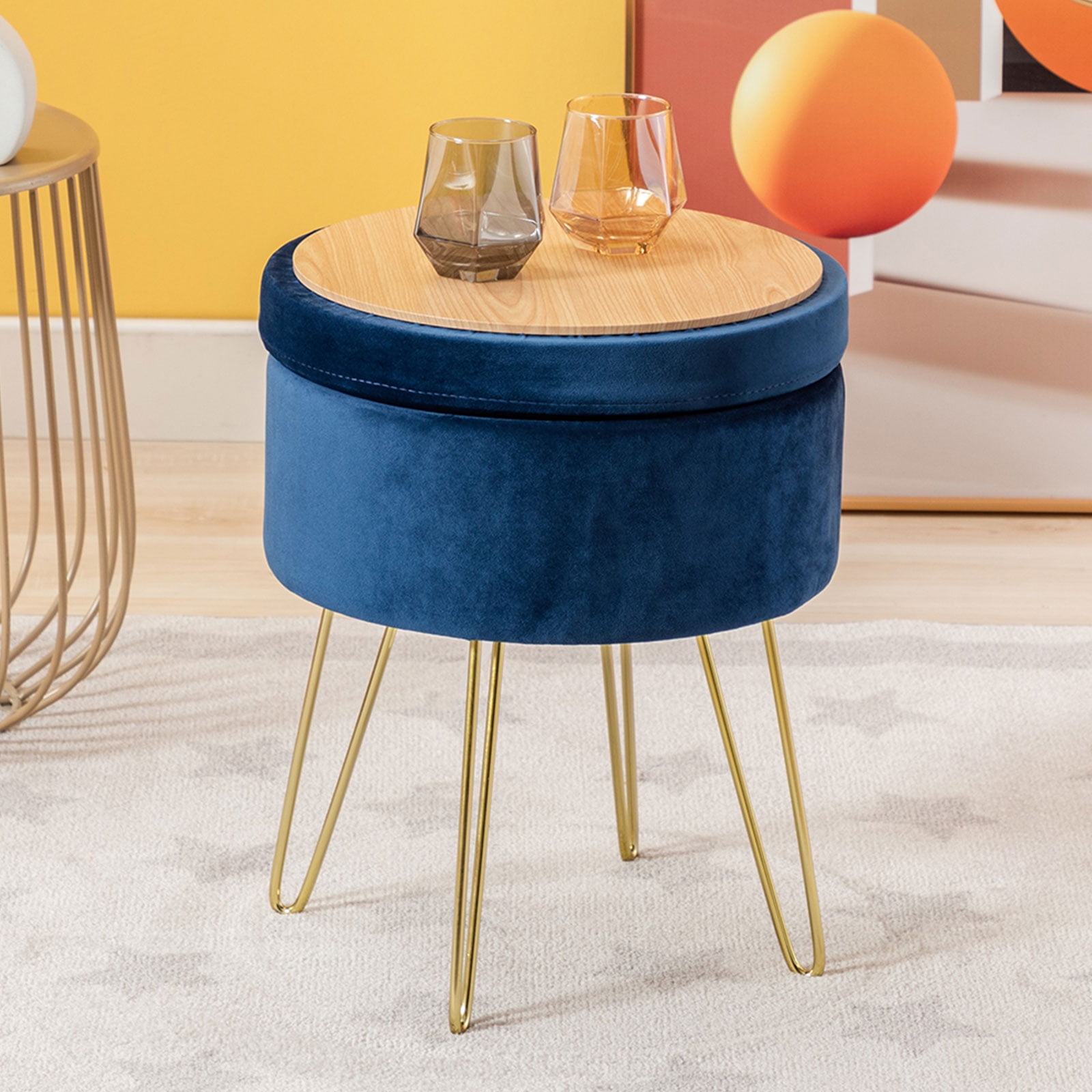 Duhome Elegant Lifestyle Velvet Round Storage Ottoman With Removable