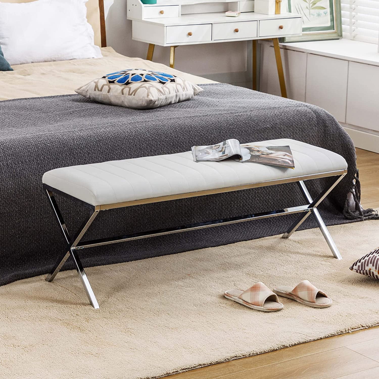 Duhome End of Bed ,Modern Entryway Faux Leather Upholstered Dining ...