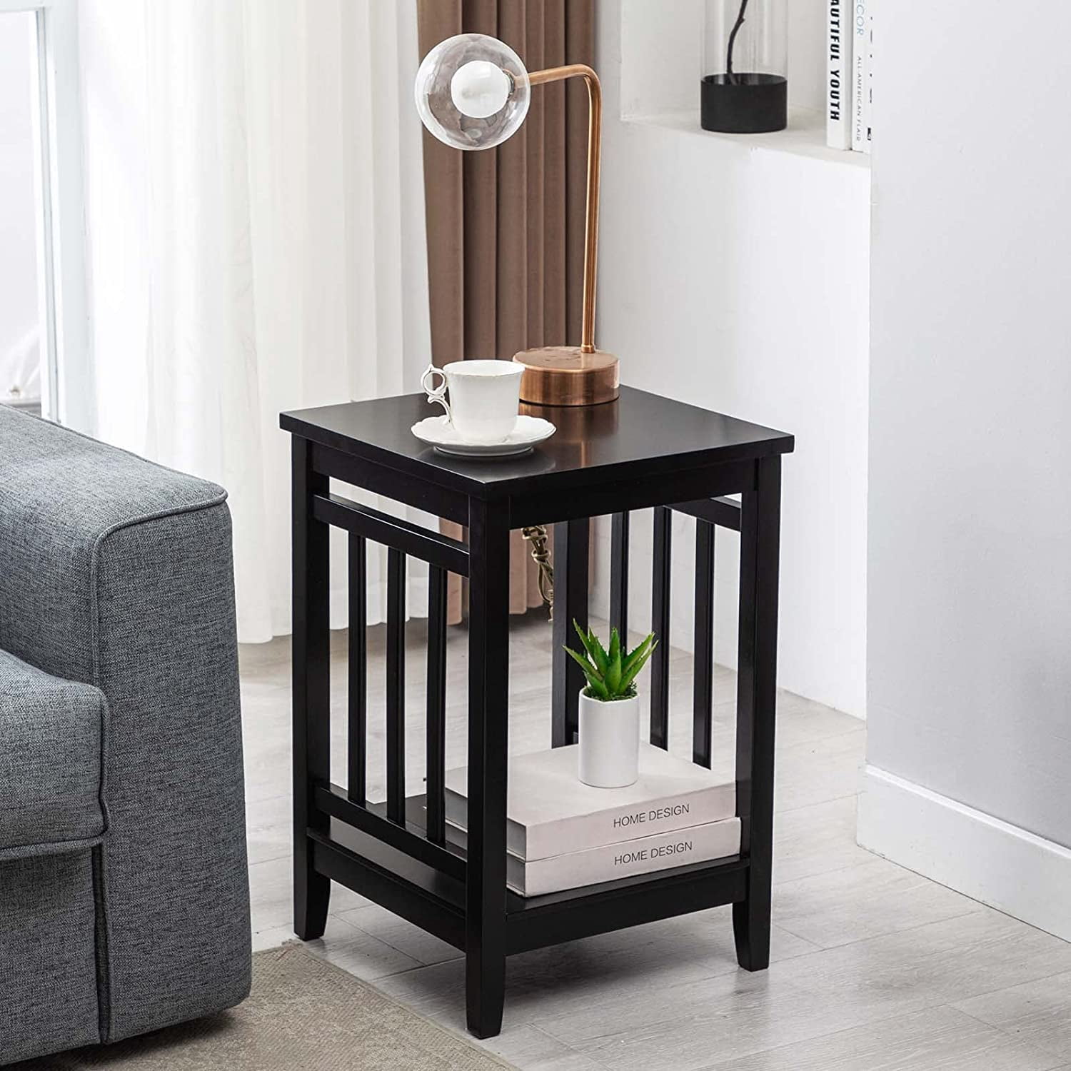 Duhome Farmhouse End Table with Storage, Rubber Wood Side Table Square ...