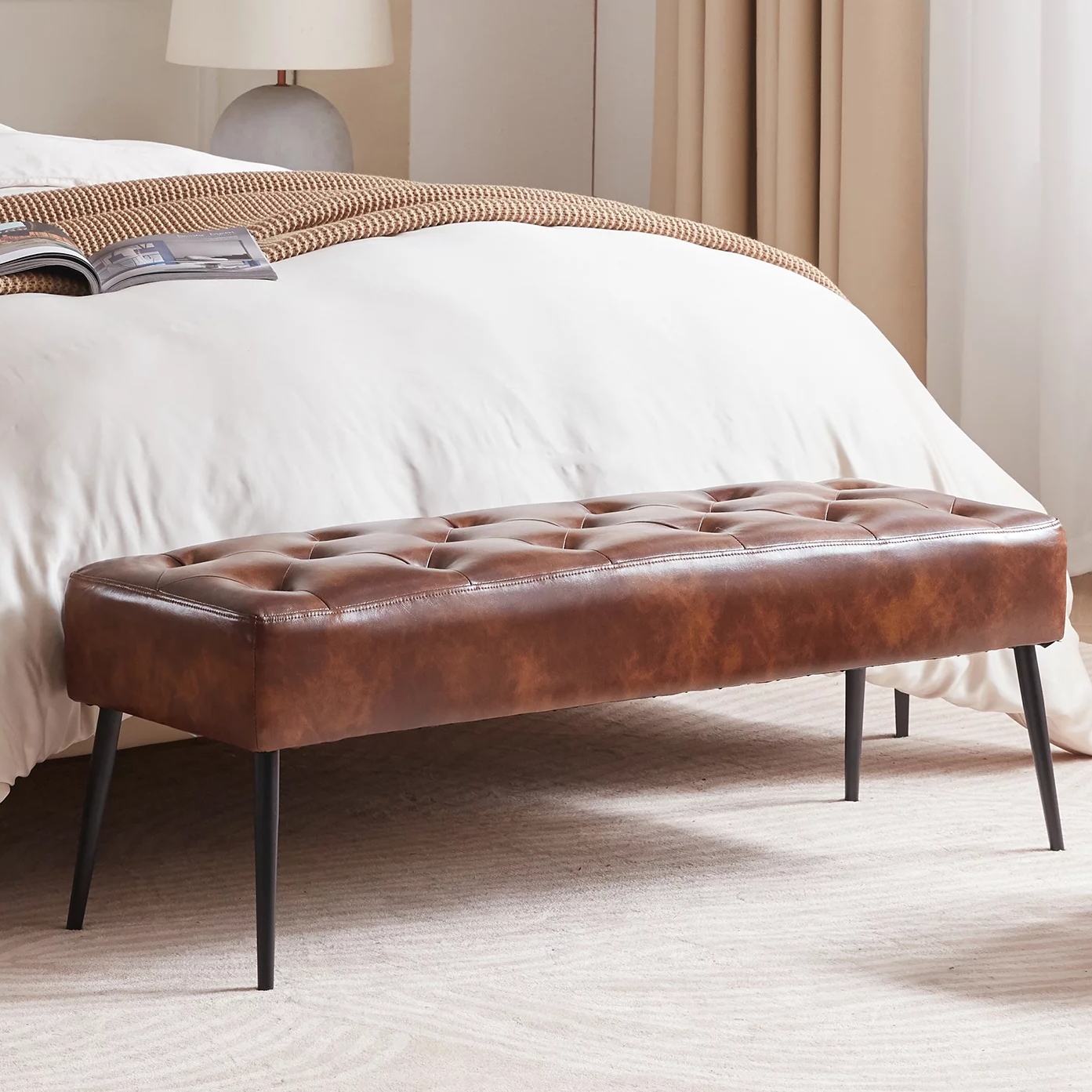 Baxton Studio Stella Crystal Tufted Leather Modern Bench, Multiple ...