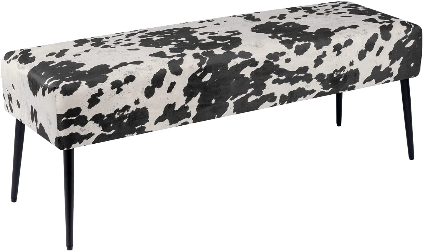 Duhome Elegant Lifestyle Ottoman Bench, Cow Print, Black Metal Base ...