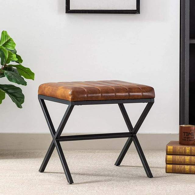 Duhome Elegant Vanity Foot Chair, Brown Faux Leather Ottoman Stool for ...